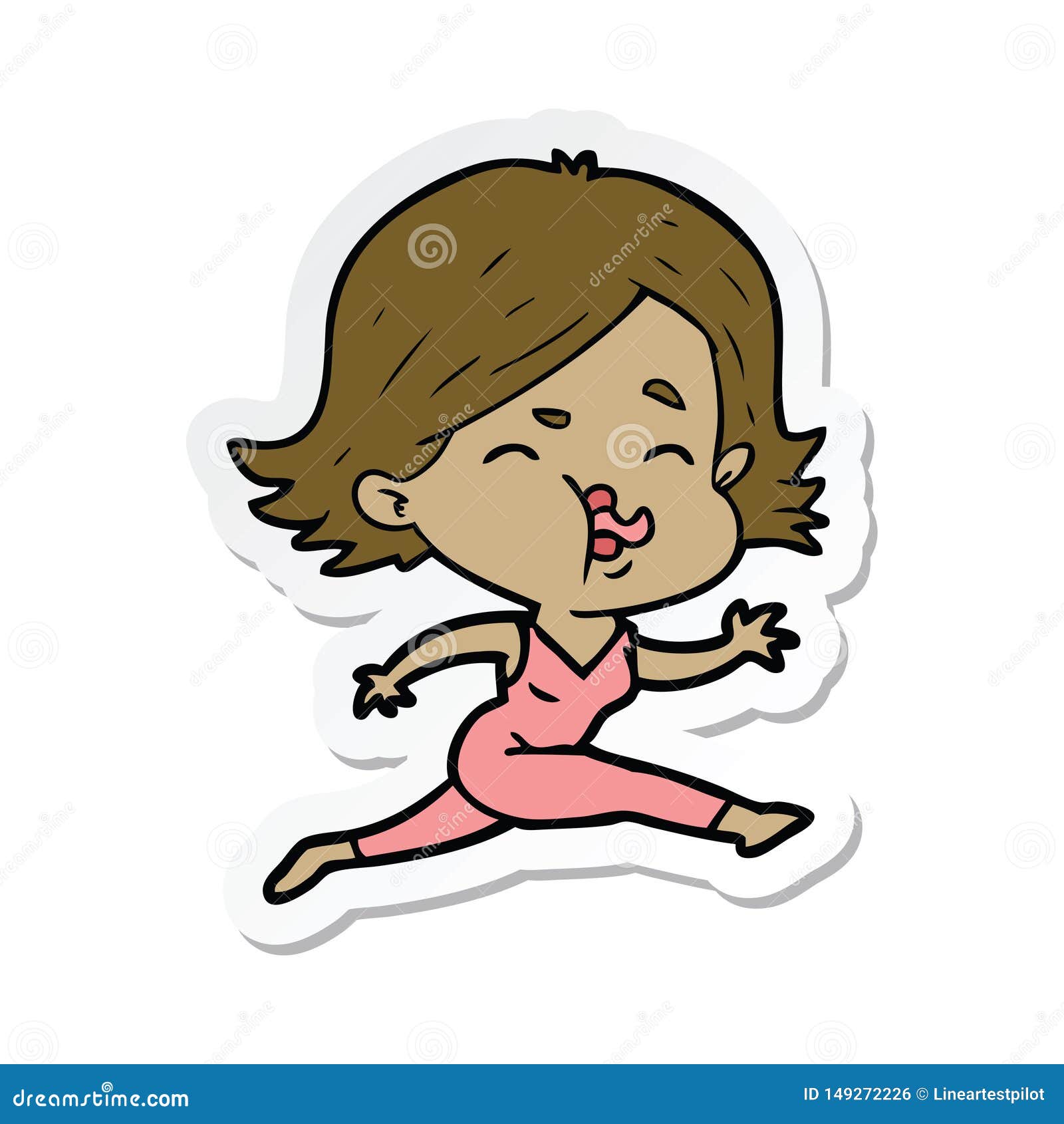 Sticker of a Cartoon Girl Pulling Face Stock Vector - Illustration of ...
