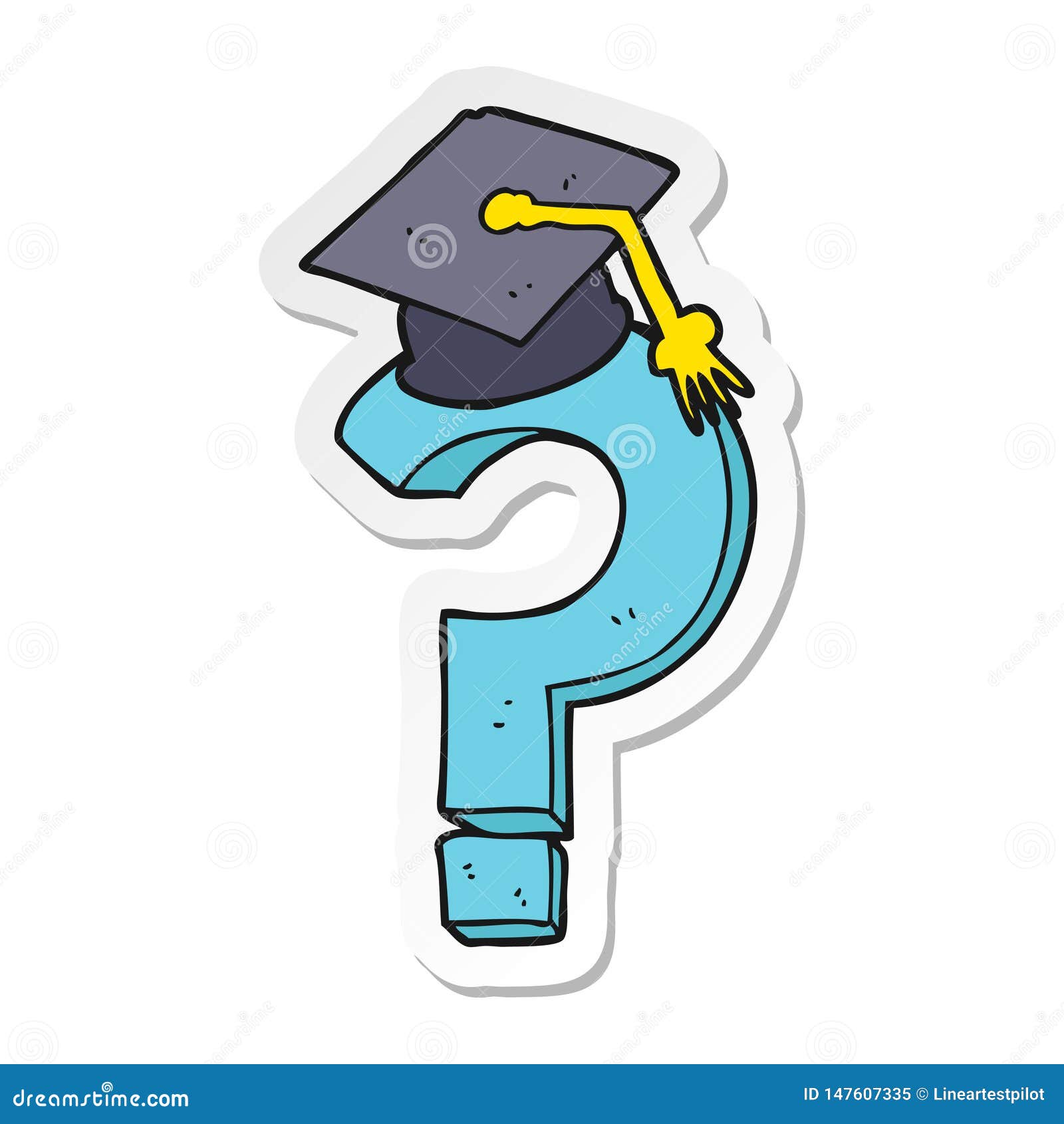 Sticker of a Cartoon Graduation Cap on Question Mark Stock Vector ...