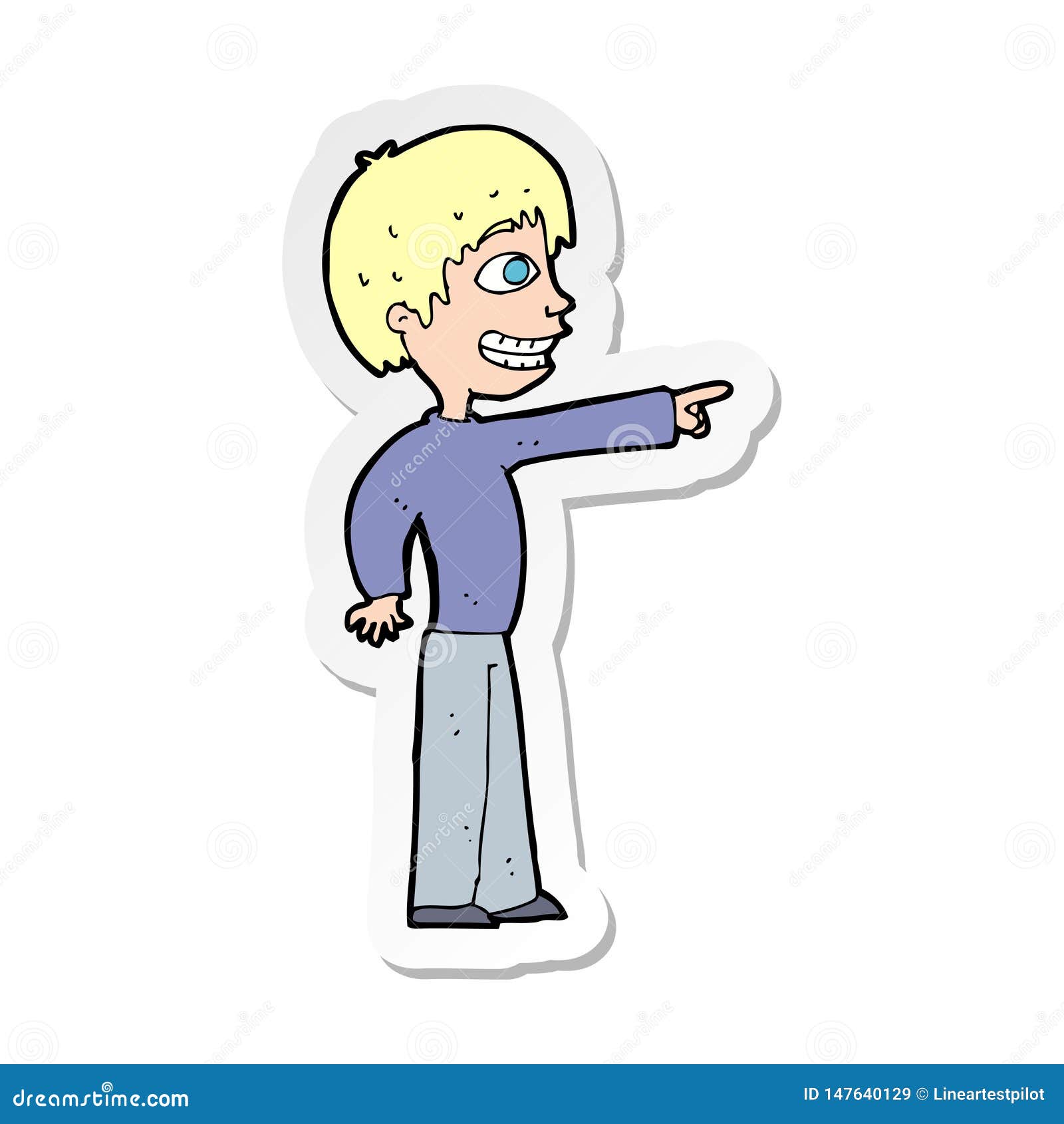 Sticker of a Cartoon Grinning Boy Pointing Stock Vector - Illustration ...