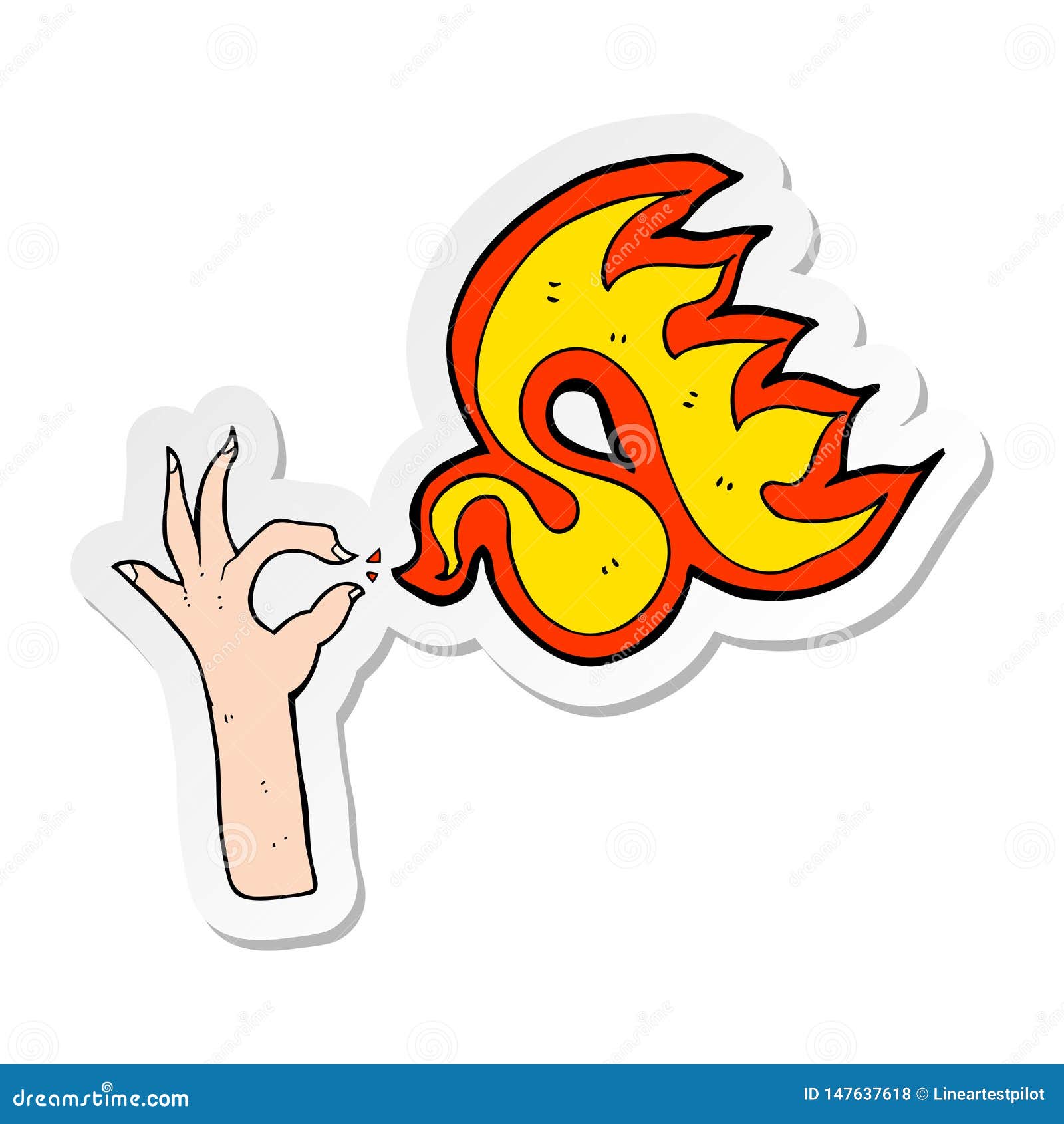 Sticker of a Cartoon Hand and Fire Symbol Stock Vector - Illustration ...