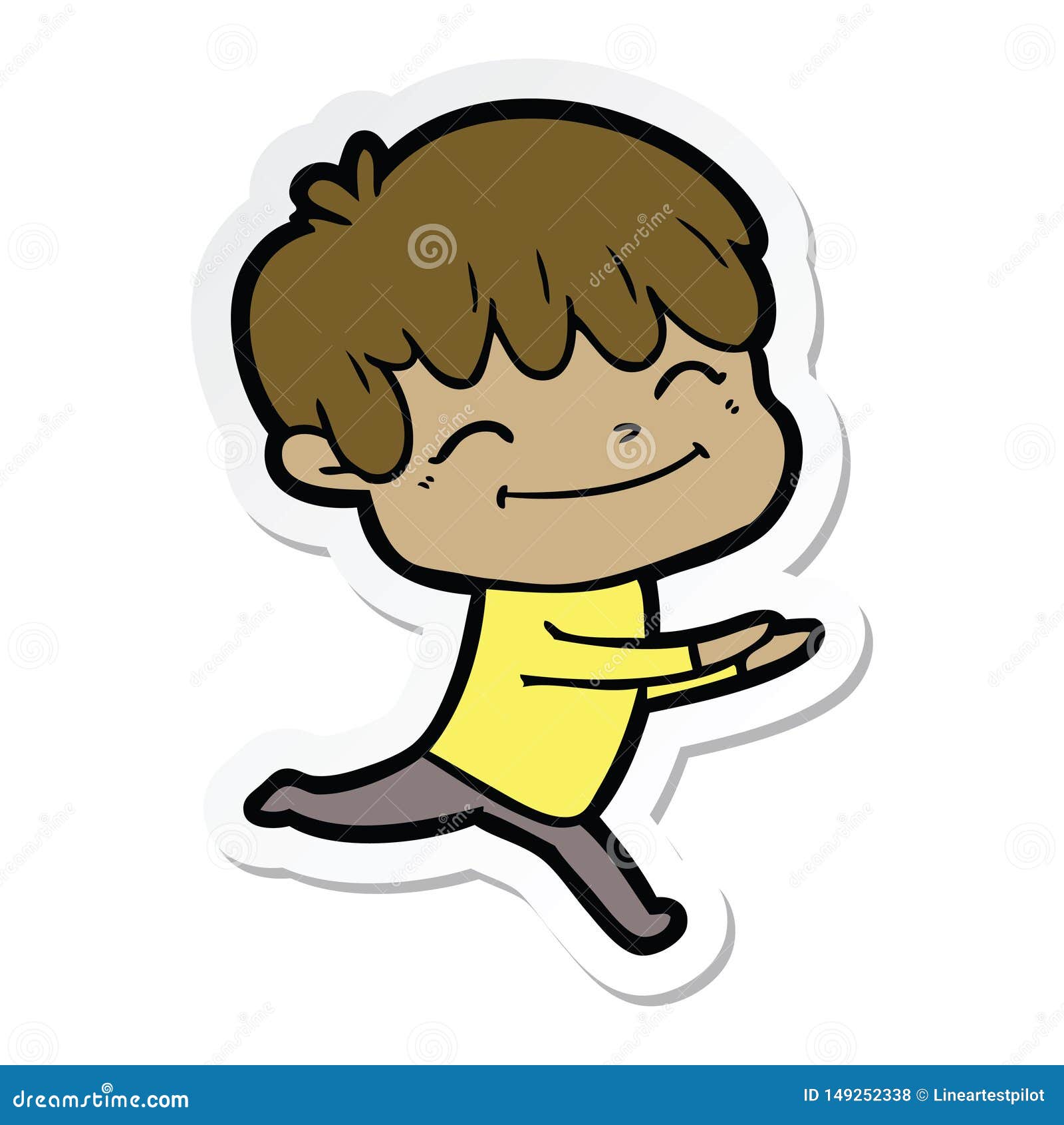 Sticker of a Cartoon Happy Boy Stock Vector - Illustration of freehand ...