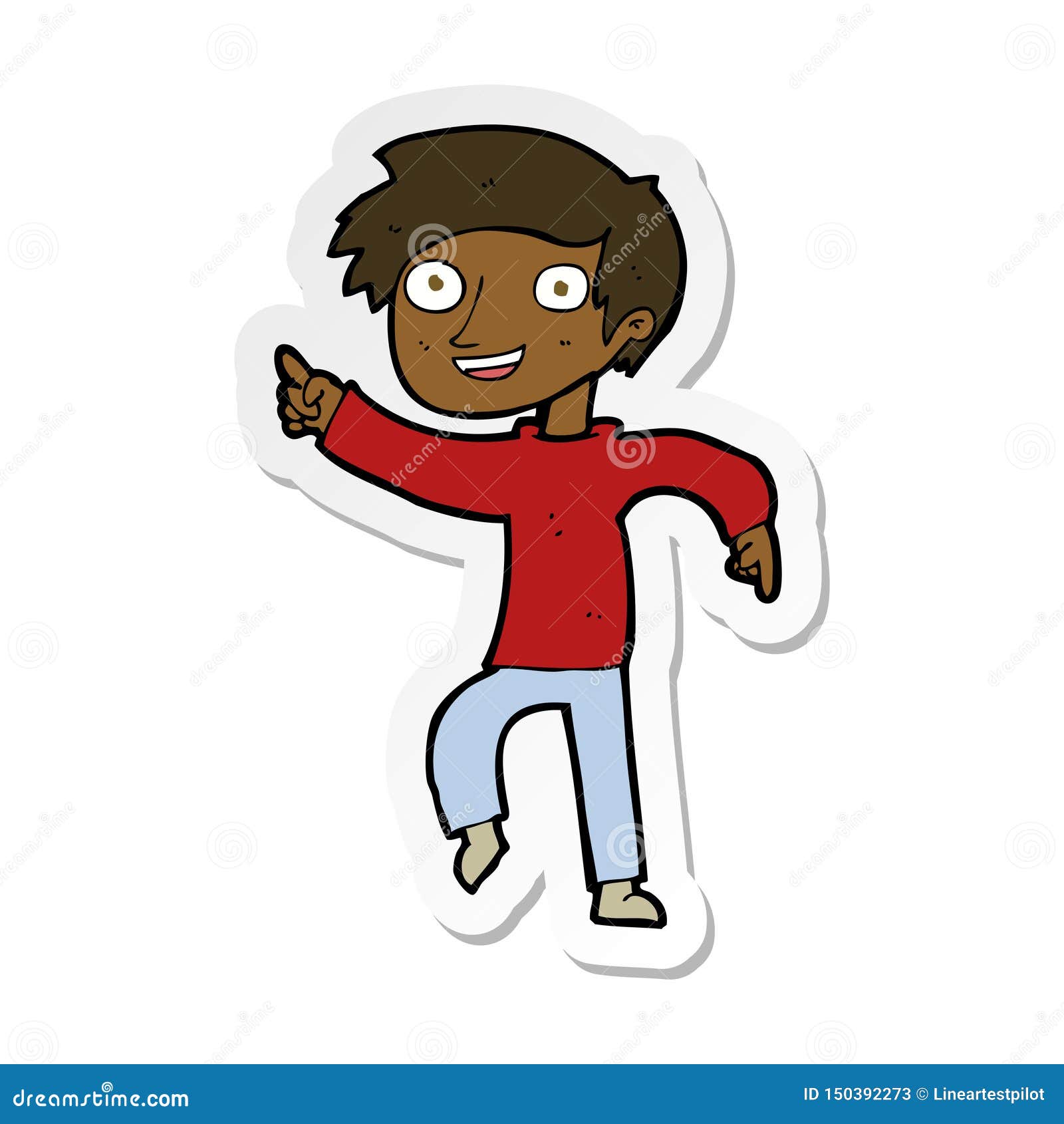 Sticker of a Cartoon Happy Boy Pointing Stock Vector - Illustration of ...