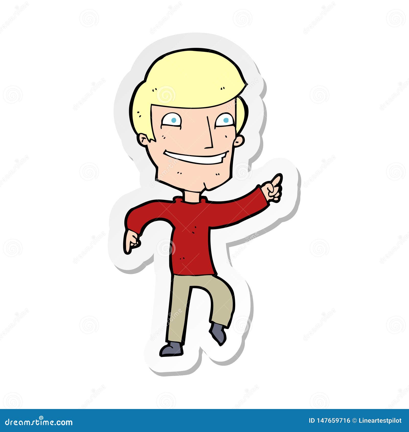 Sticker of a Cartoon Happy Man Pointing Stock Vector - Illustration of ...