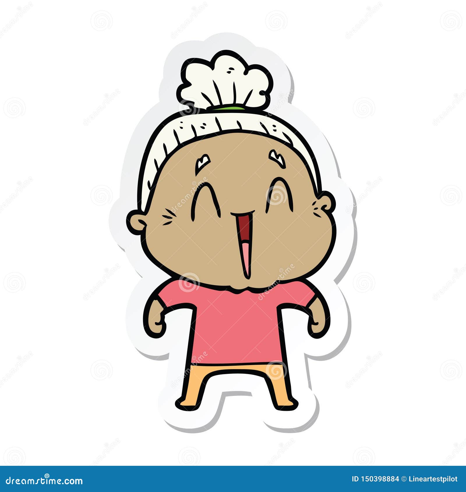 Sticker of a Cartoon Happy Old Lady Stock Vector - Illustration of ...