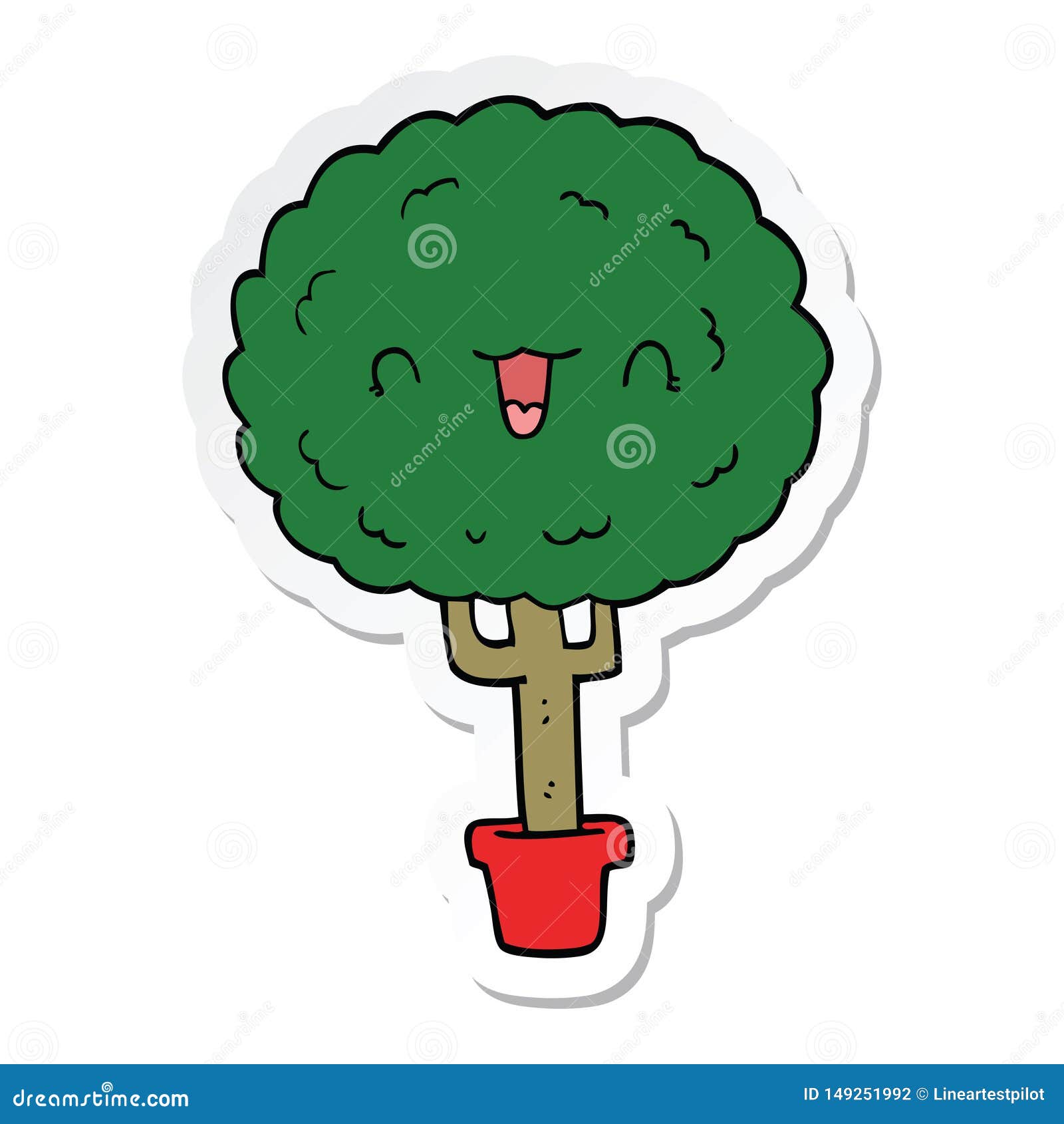 Sticker of a Cartoon Happy Tree Stock Vector - Illustration of funny ...