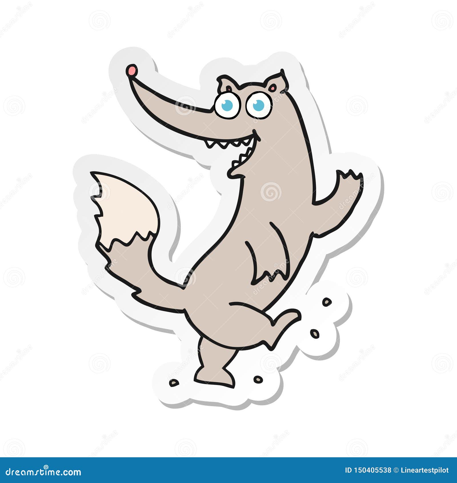 Sticker of a Cartoon Happy Wolf Dancing Stock Vector - Illustration of ...