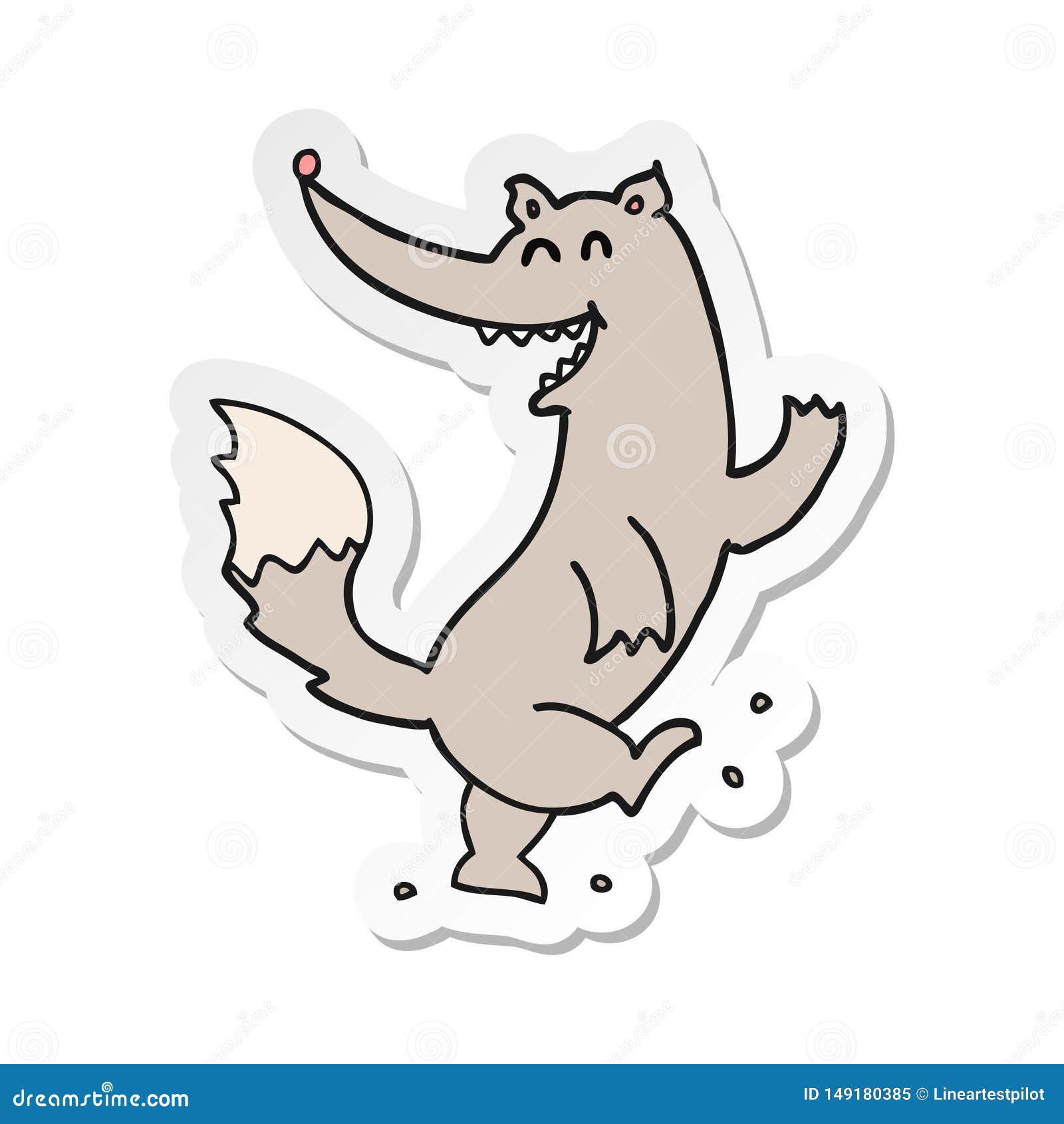 Sticker of a Cartoon Happy Wolf Dancing Stock Vector - Illustration of ...