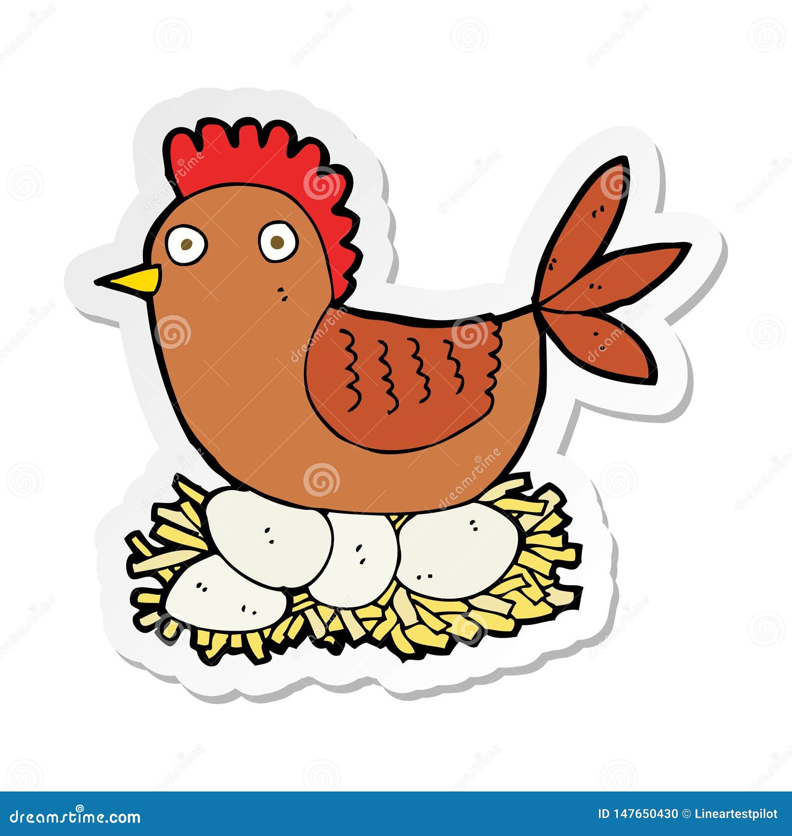 Sticker of a Cartoon Hen on Eggs Stock Vector - Illustration of simple ...