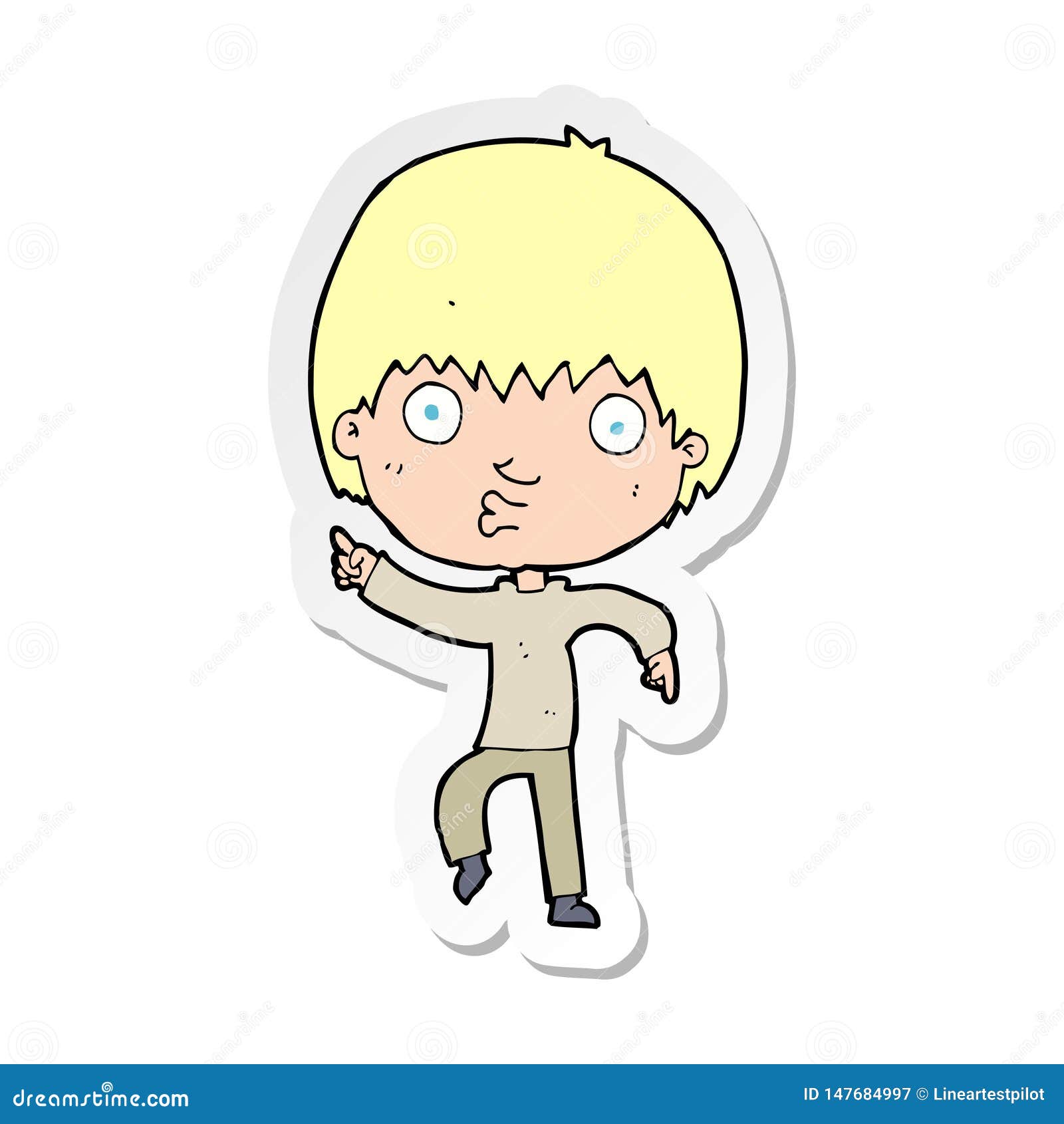 Sticker of a Cartoon Impressed Boy Pointing Stock Vector - Illustration ...