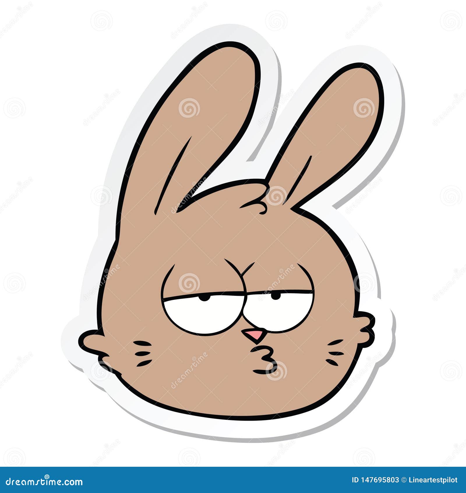 Sticker of a Cartoon Jaded Rabbit Face Stock Vector - Illustration of ...