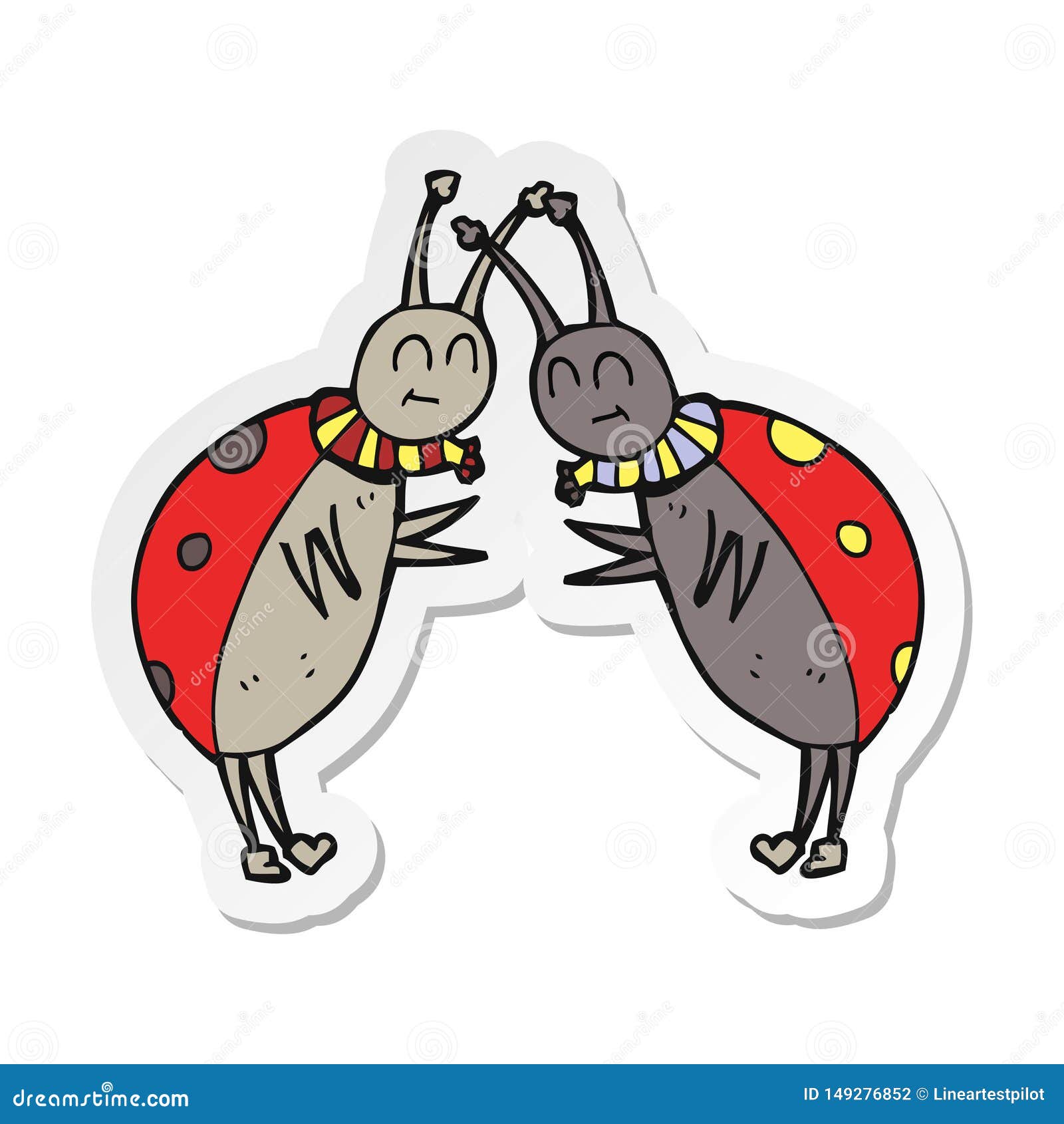 Sticker of a Cartoon Ladybugs Greeting Stock Vector - Illustration of ...