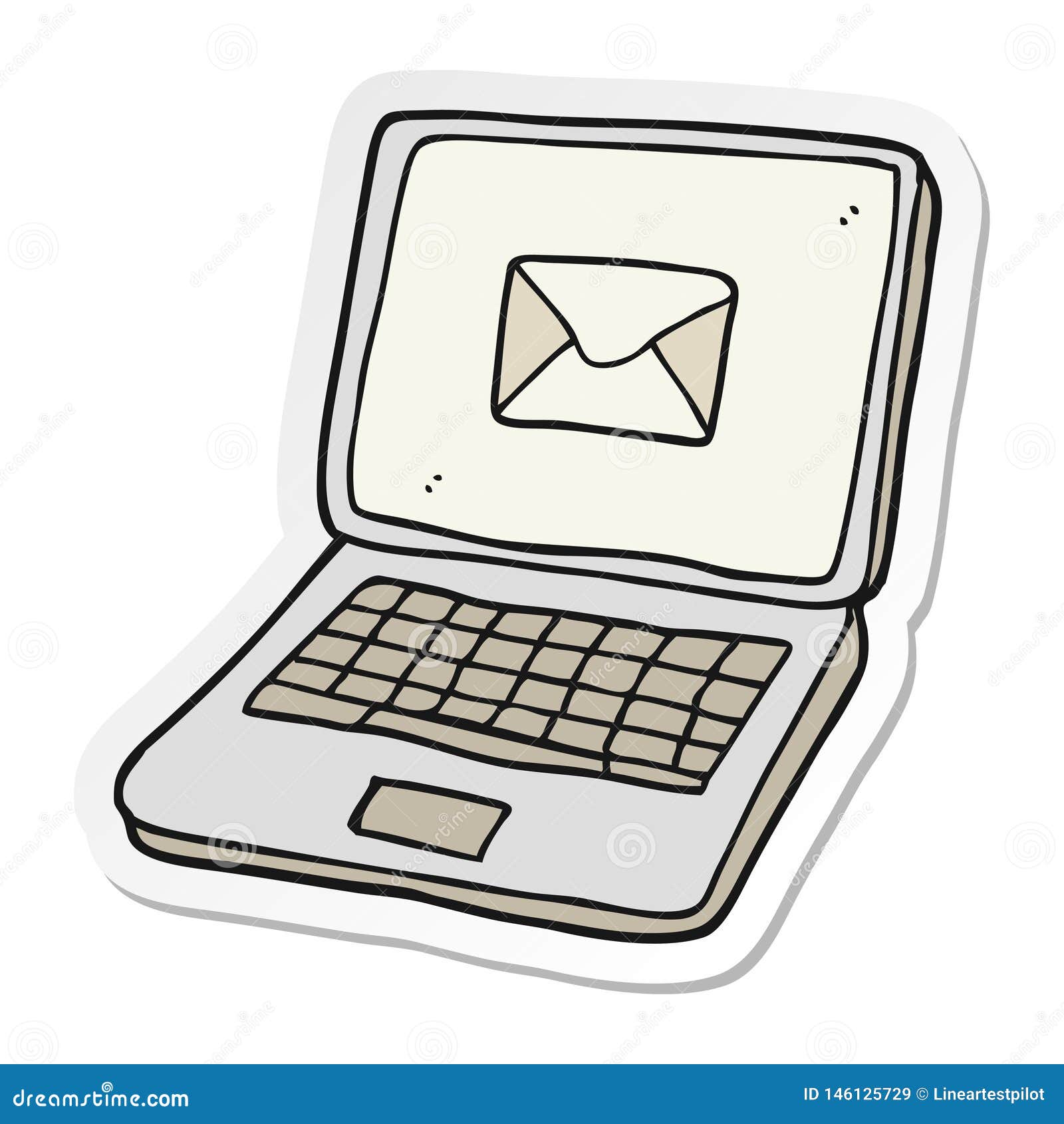Sticker of a Cartoon Laptop Computer with Message Symbol on Screen ...