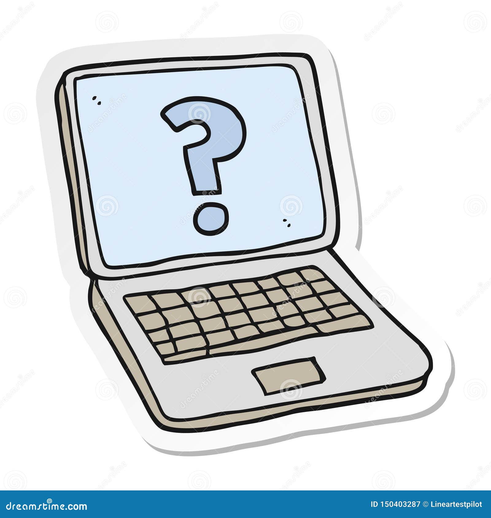Sticker of a Cartoon Laptop Computer with Question Mark Stock Vector ...
