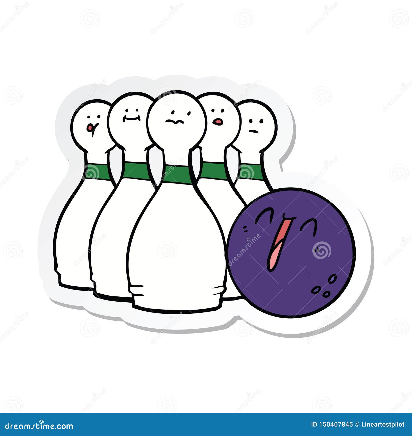 Sticker of a Cartoon Laughing Bowling Ball and Pins Stock Vector ...