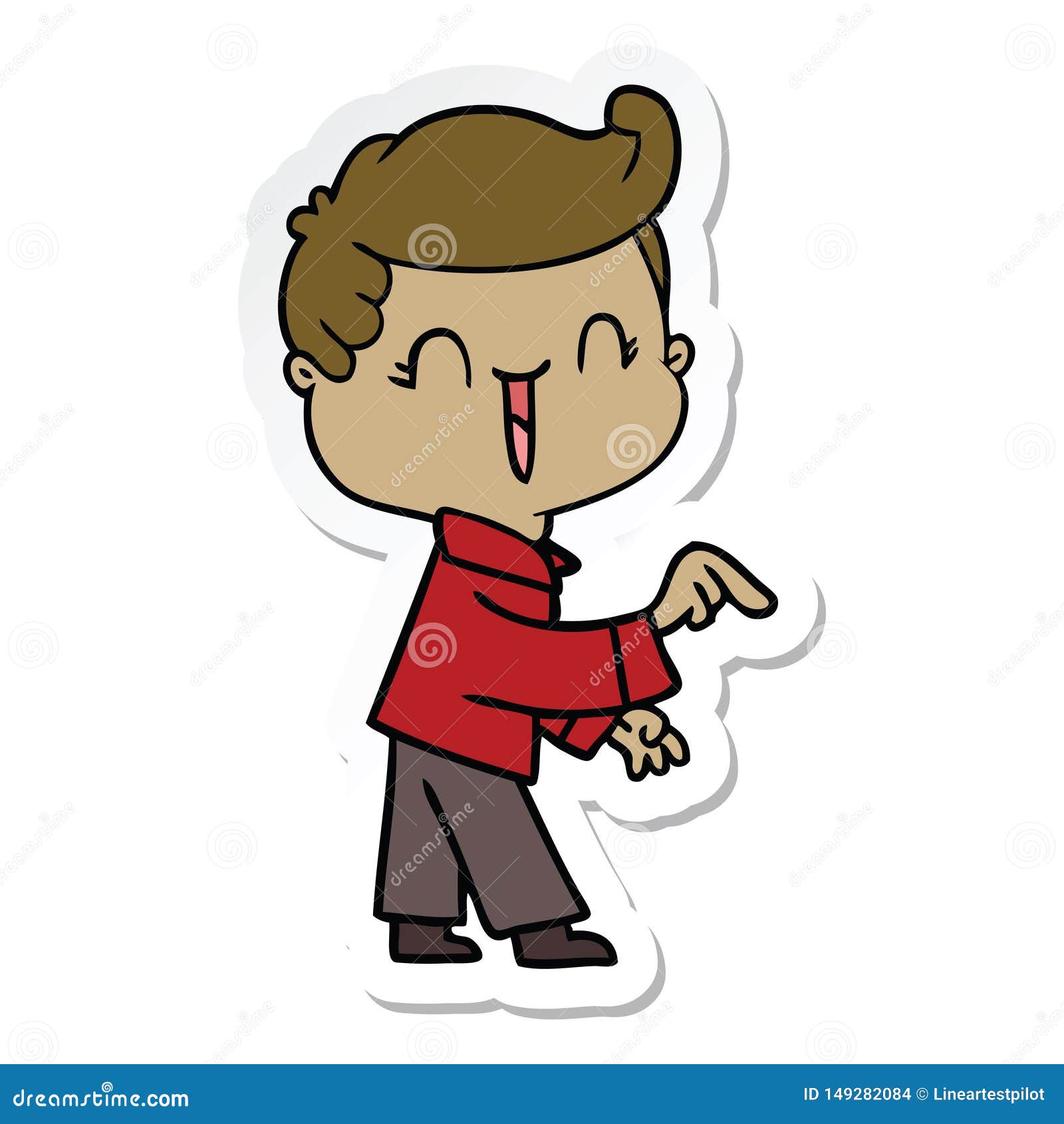 Sticker of a Cartoon Laughing Boy Pointing Stock Vector - Illustration ...