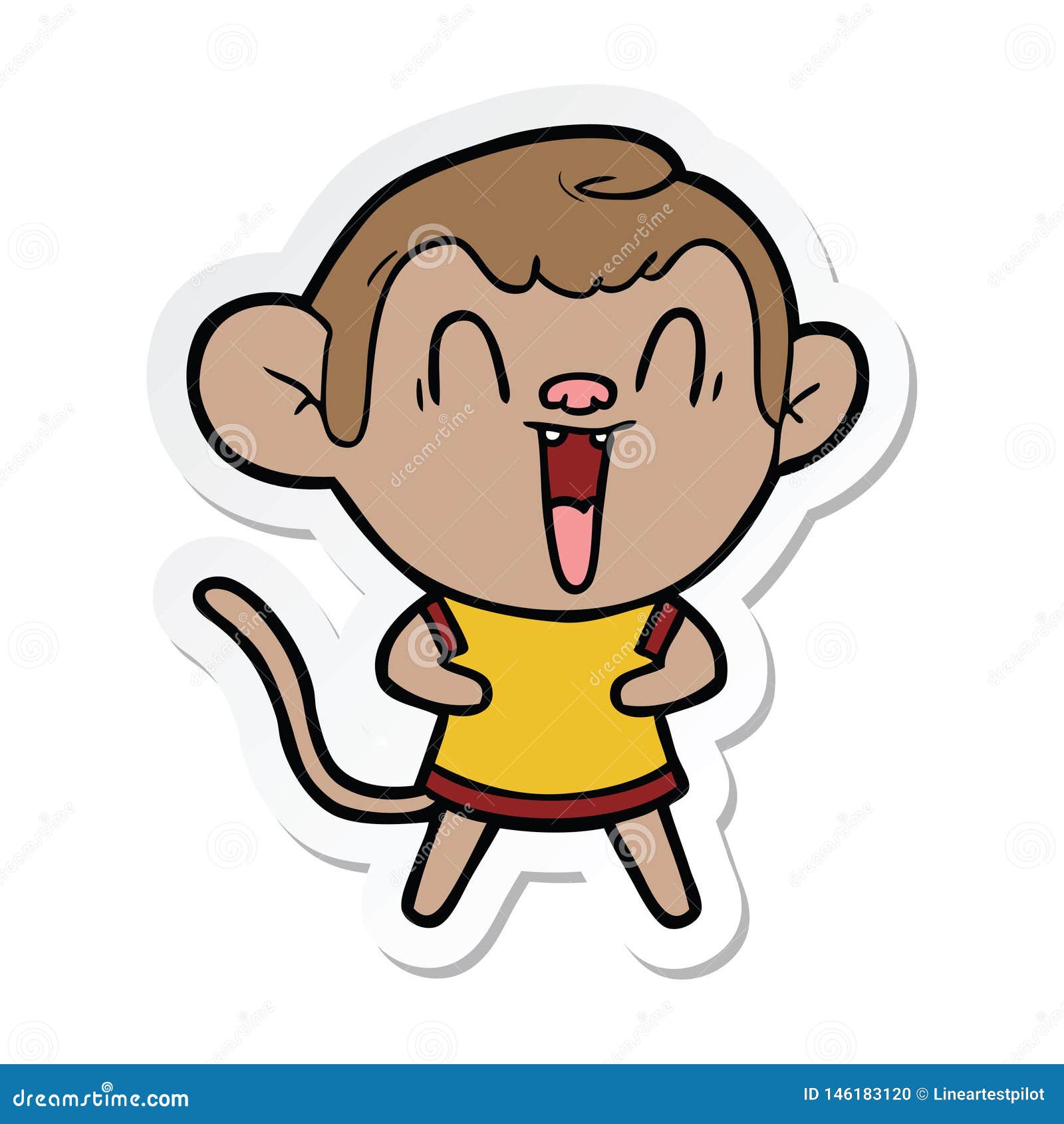Laughing Monkey Head Cartoon Icon Monochrome. Cheerful Character Vector ...