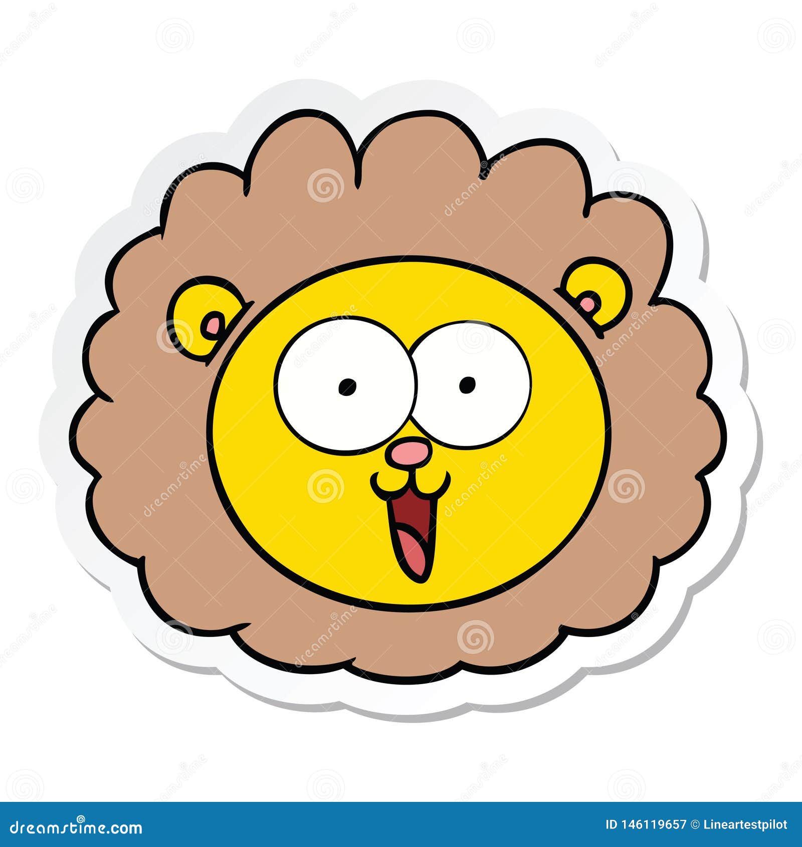 Sticker of a Cartoon Lion Face Stock Vector - Illustration of head ...