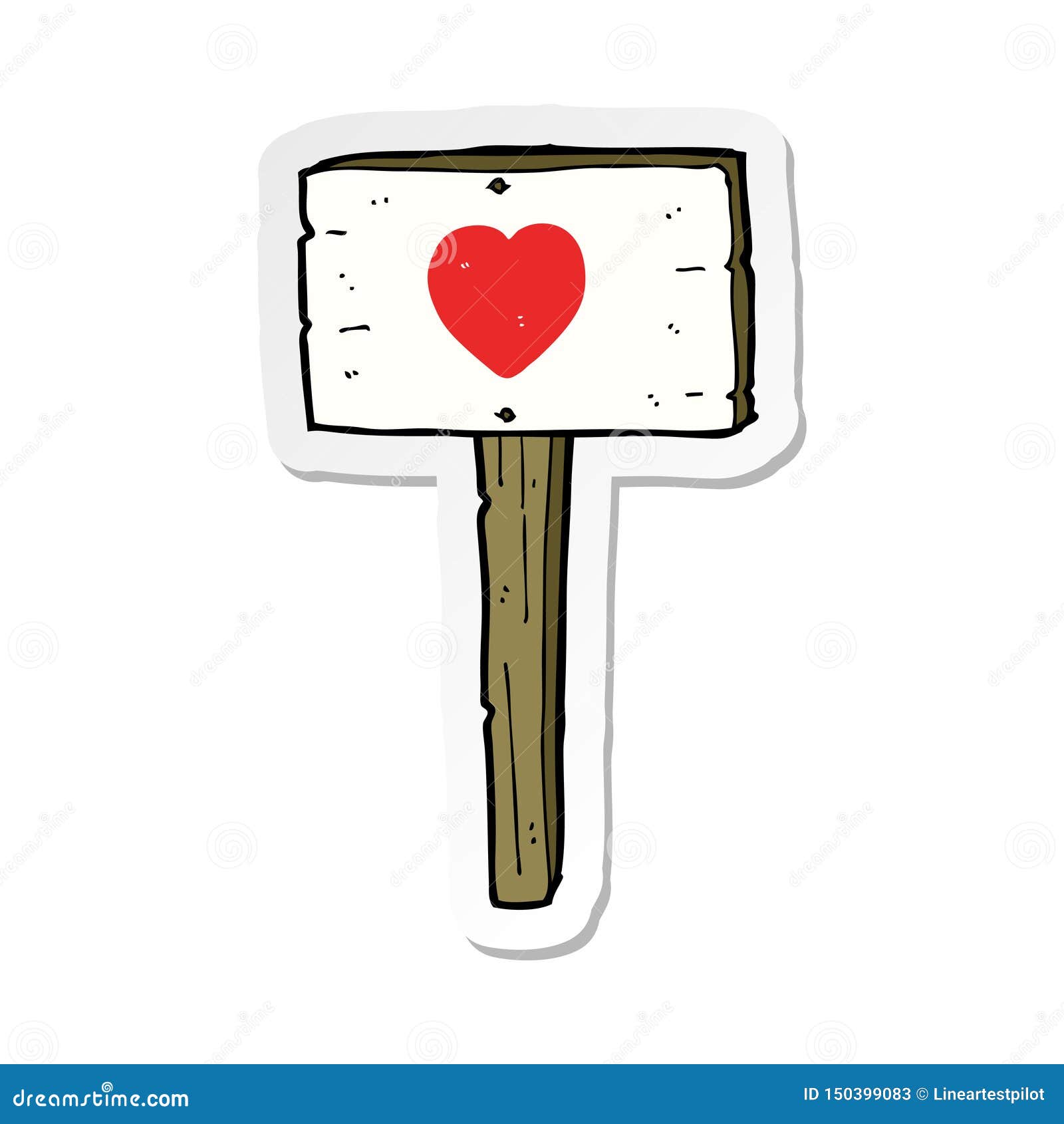 Sticker of a Cartoon Love Heart Sign Post Stock Vector - Illustration ...