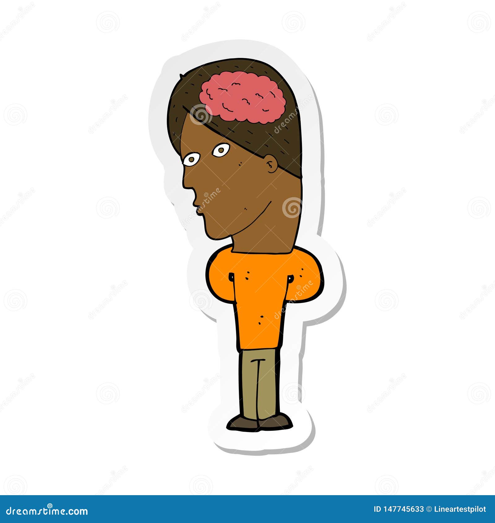 Sticker of a Cartoon Man with Big Brain Stock Vector - Illustration of ...