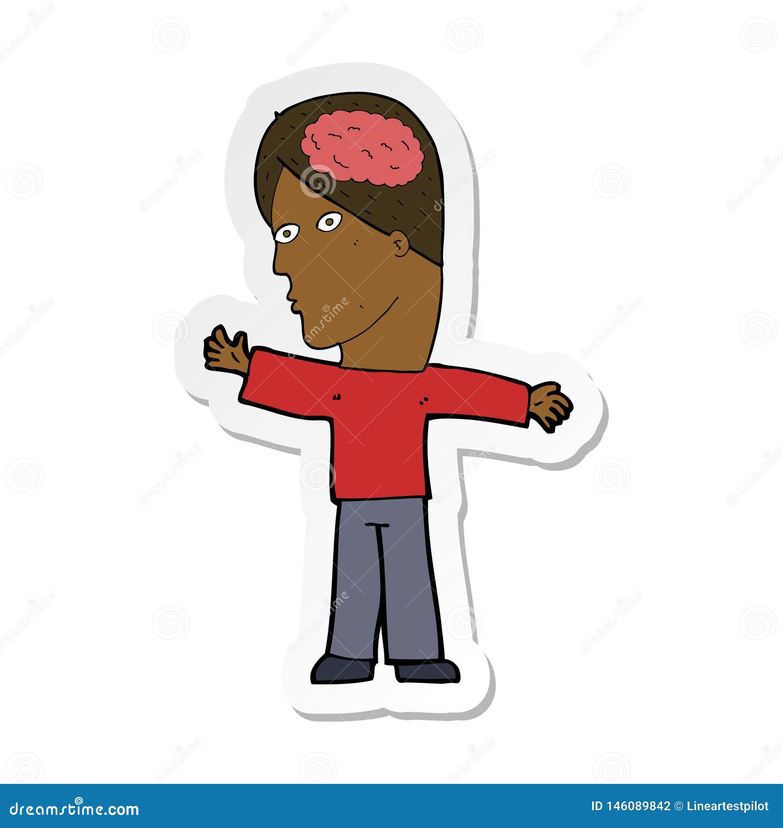Sticker of a Cartoon Man with Brain Stock Vector - Illustration of cute ...
