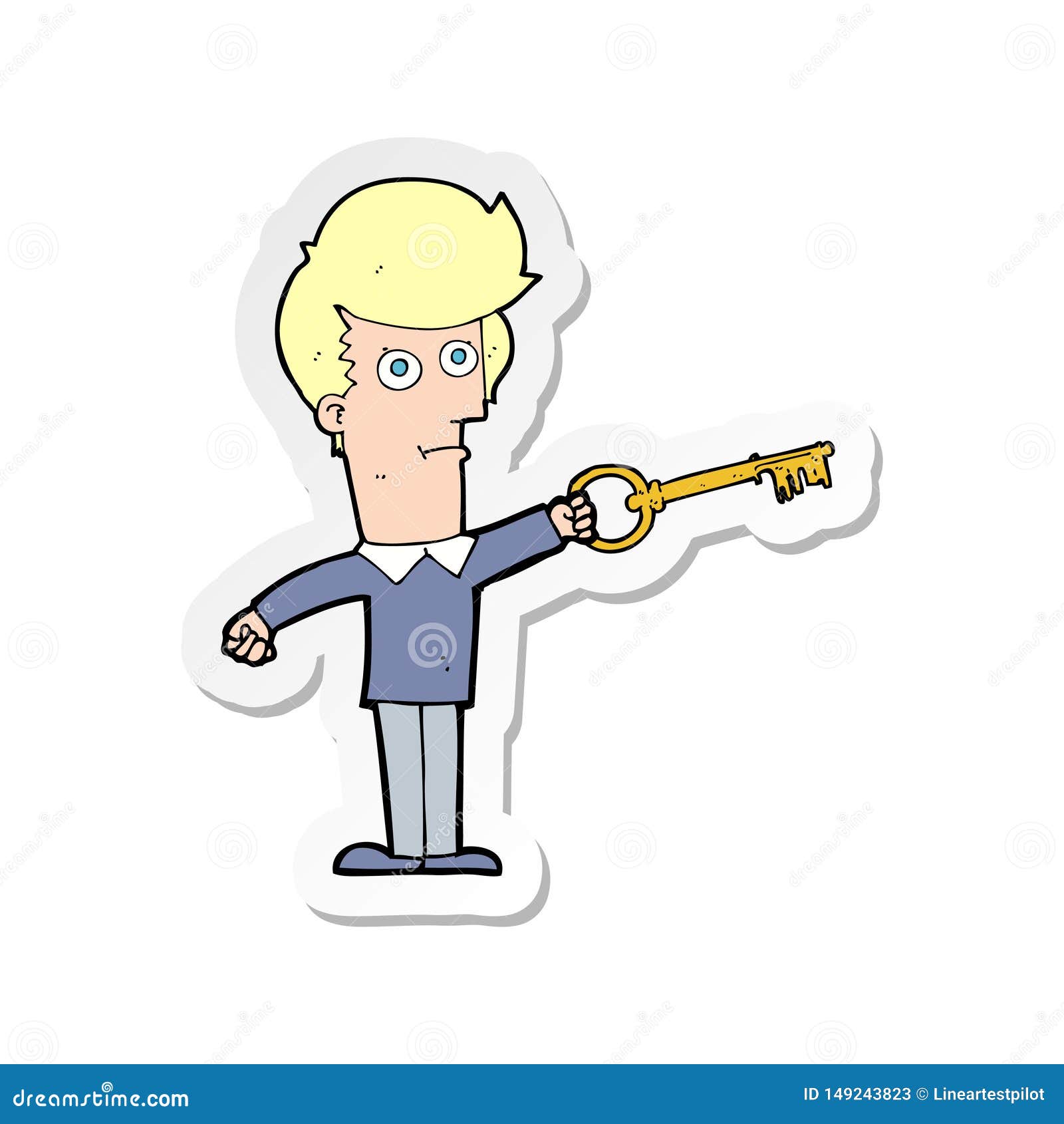 Sticker of a Cartoon Man with Key Stock Vector - Illustration of retro ...