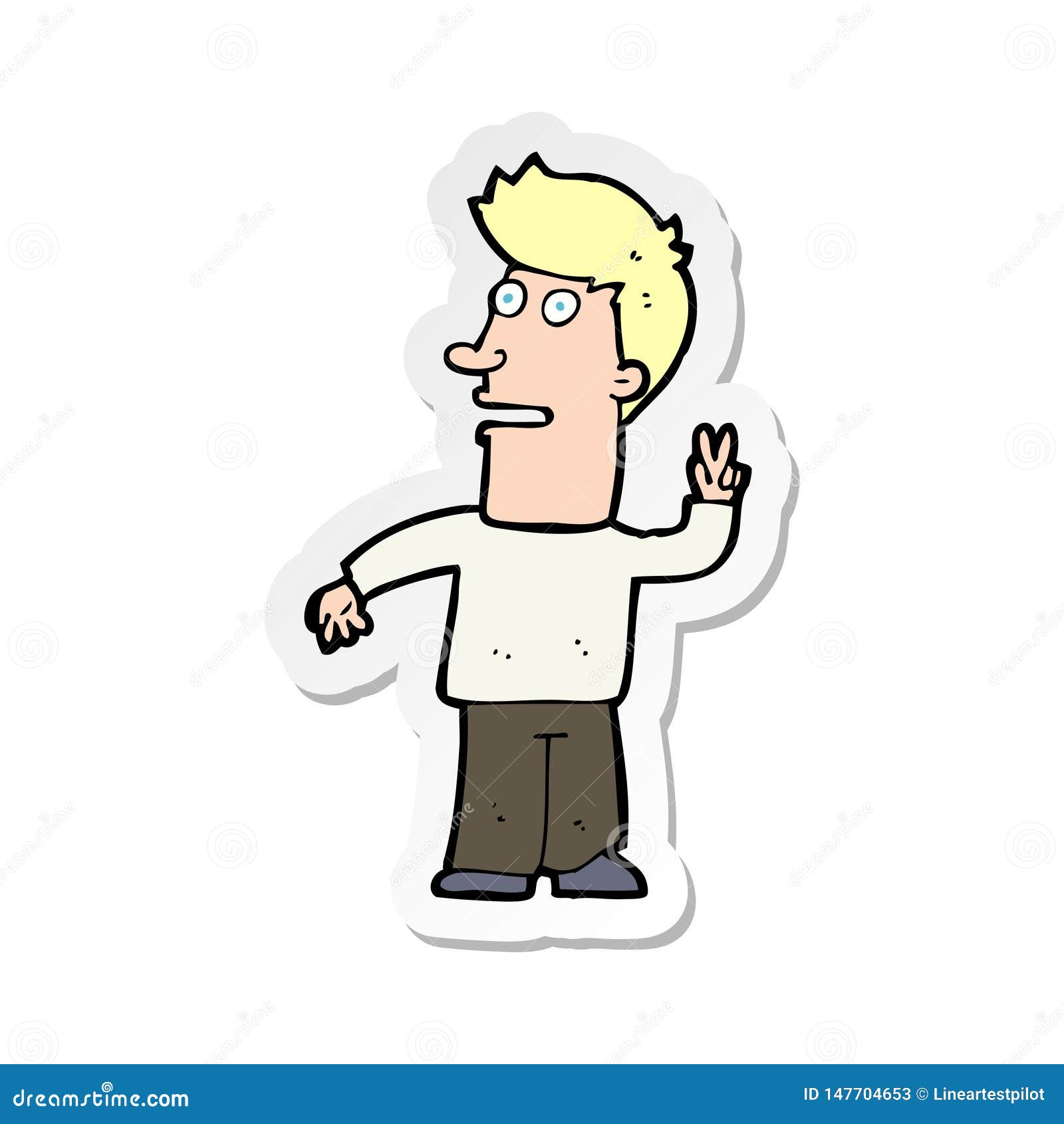 Sticker of a Cartoon Man Making Peace Sign Stock Vector - Illustration ...