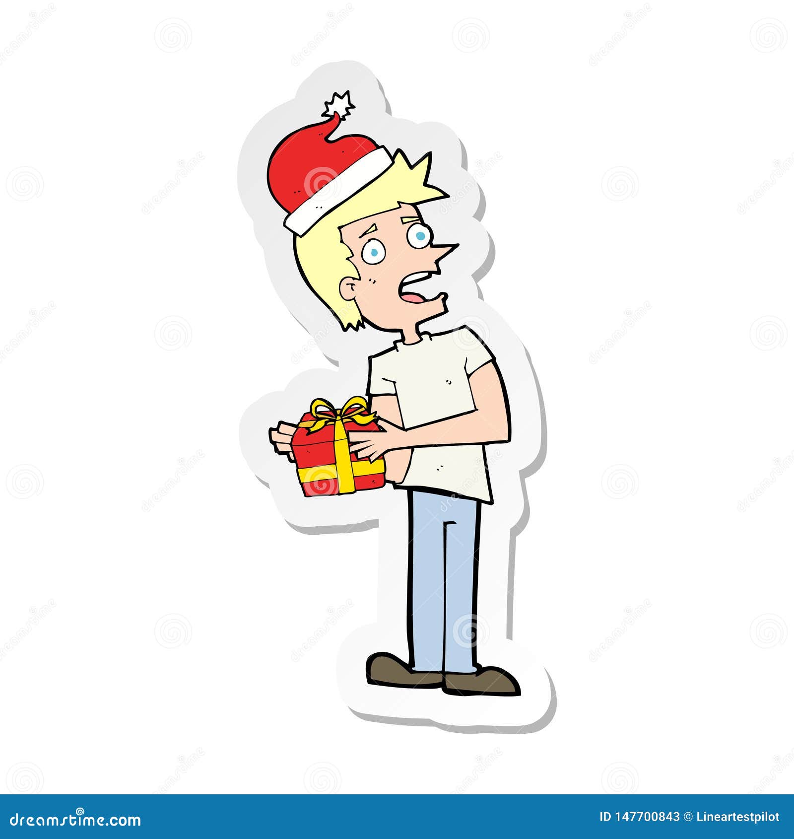 Sticker of a Cartoon Man with Present Stock Vector - Illustration of ...