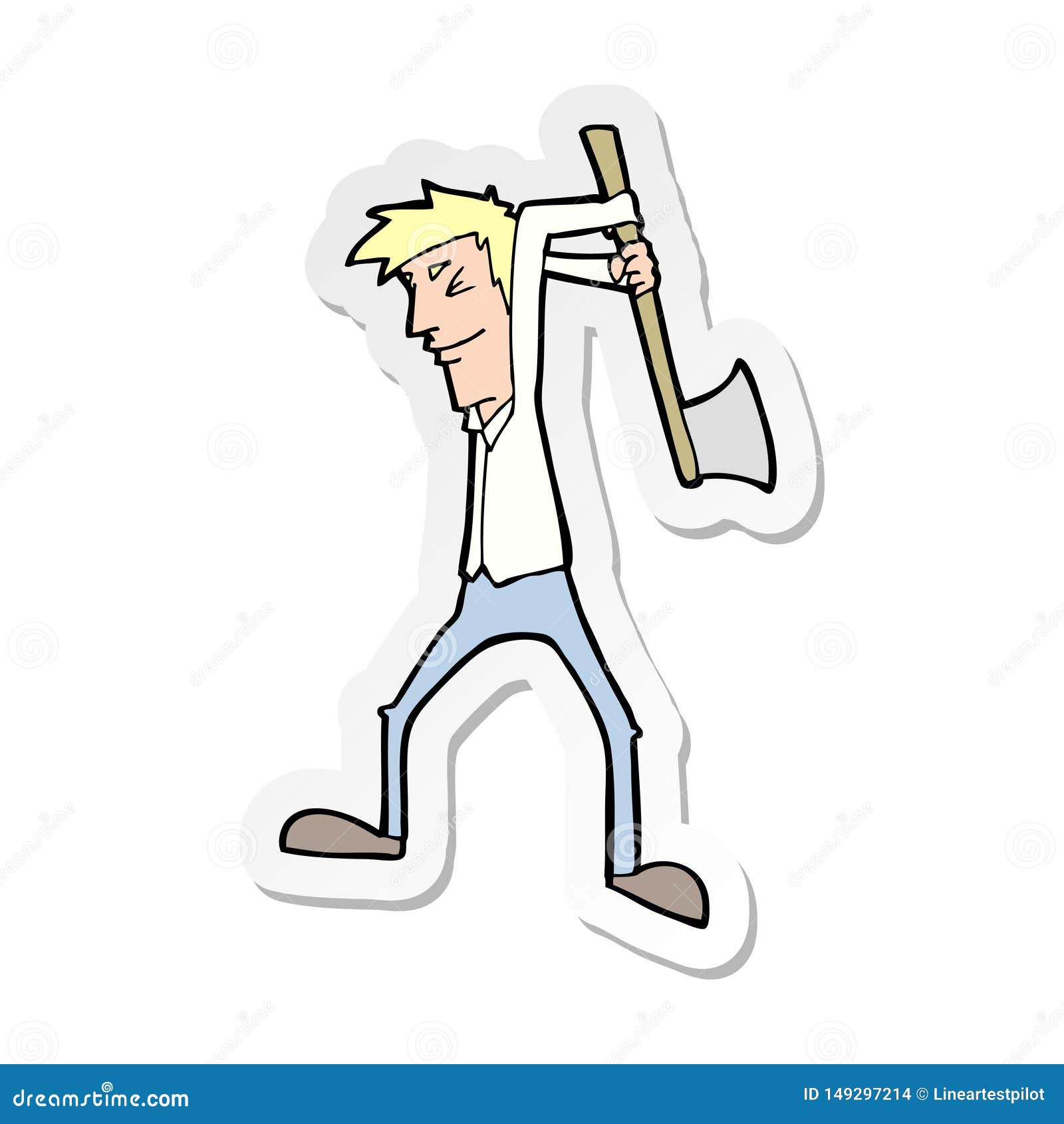 Sticker of a Cartoon Man Swinging Axe Stock Vector - Illustration of ...
