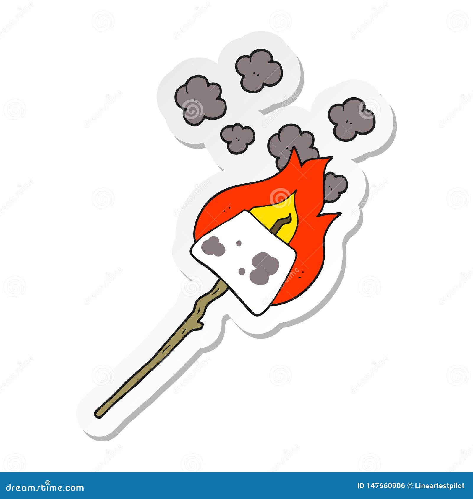 Sticker of a Cartoon Marshmallow on Stick Stock Vector - Illustration ...