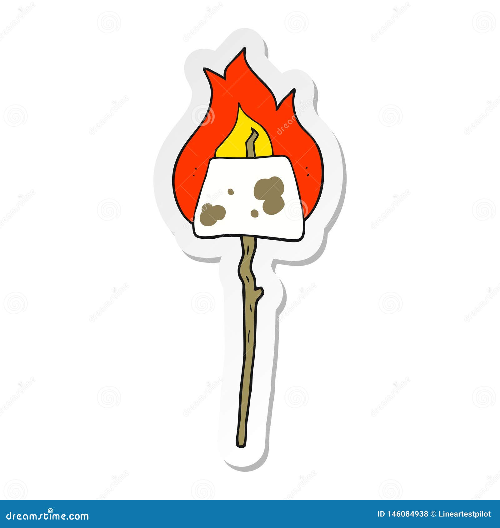 Sticker of a Cartoon Marshmallow on Stick Stock Vector - Illustration ...