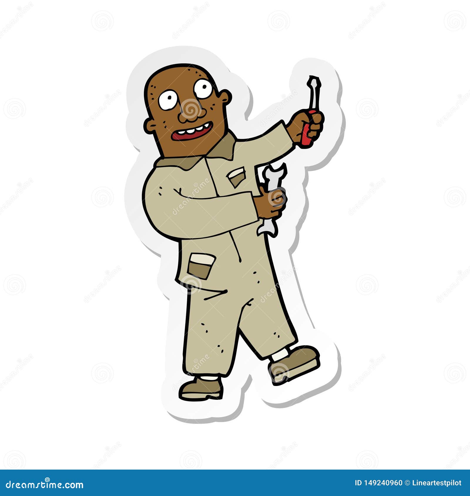 Sticker of a Cartoon Mechanic Stock Vector - Illustration of mechanic ...