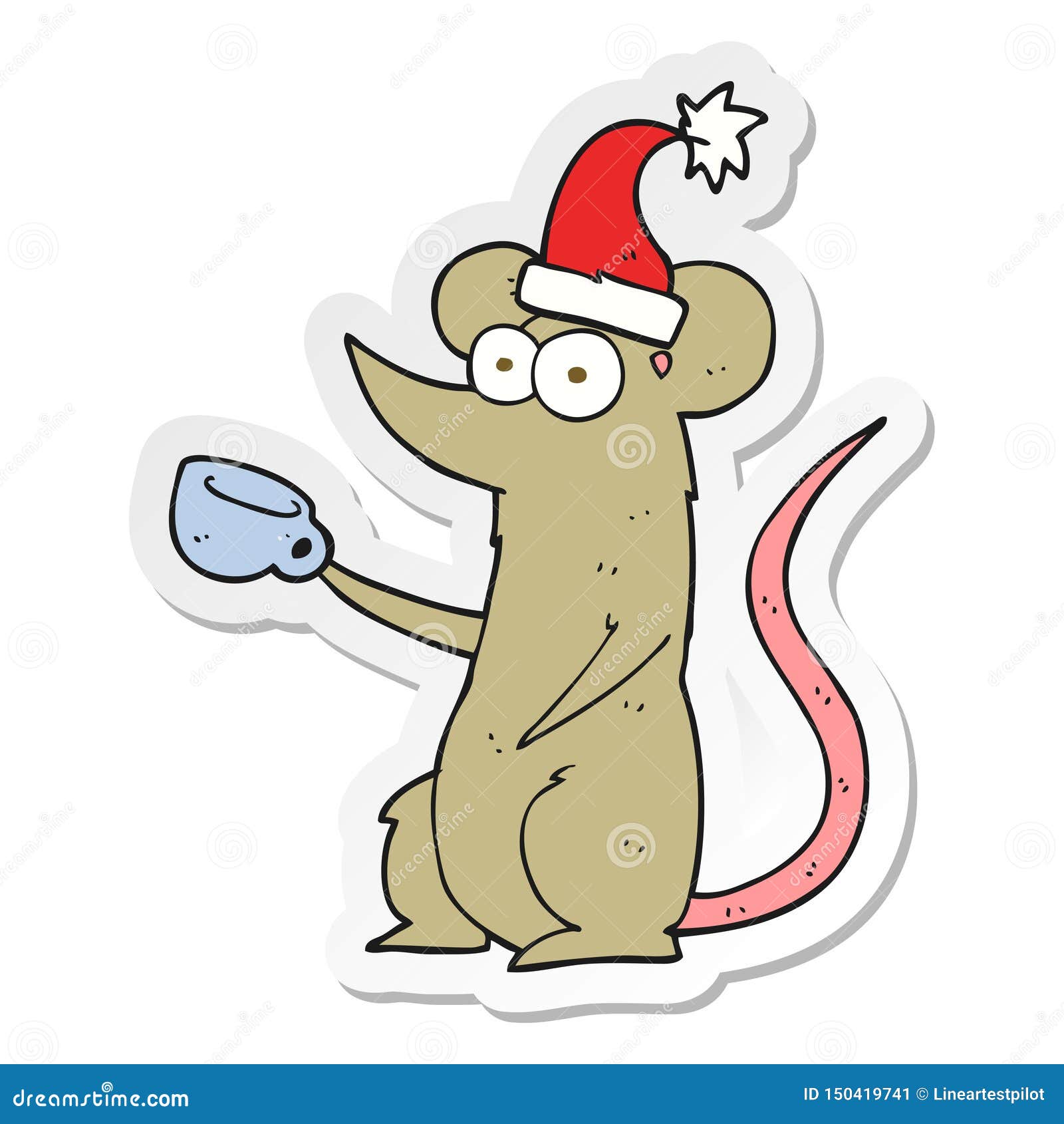 Sticker of a Cartoon Mouse Wearing Christmas Hat Stock Vector ...