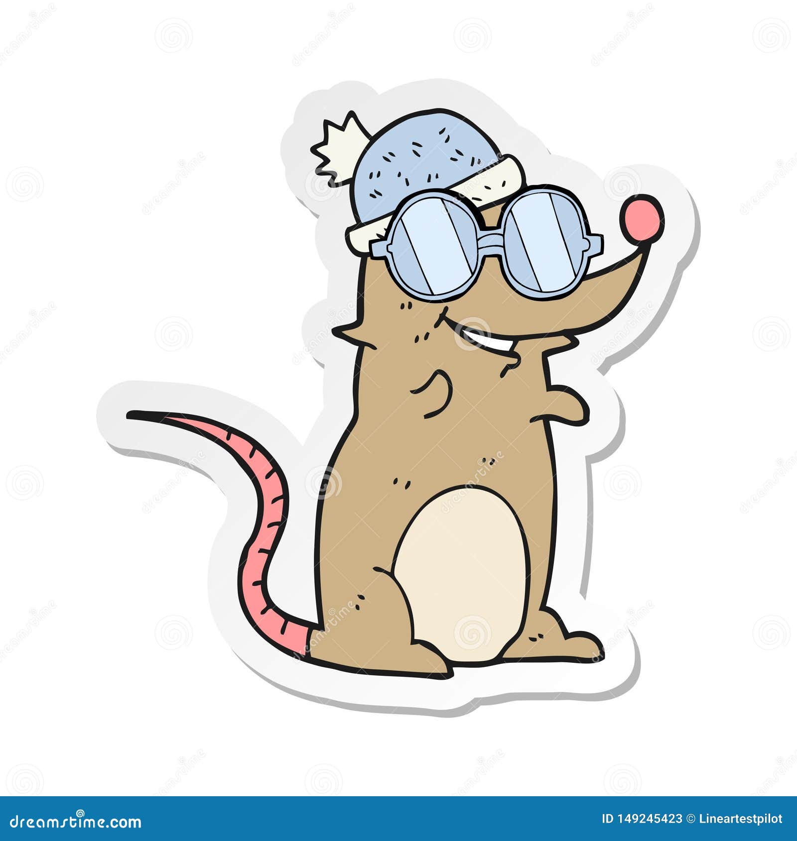 Sticker of a Cartoon Mouse Wearing Glasses and Hat Stock Vector ...