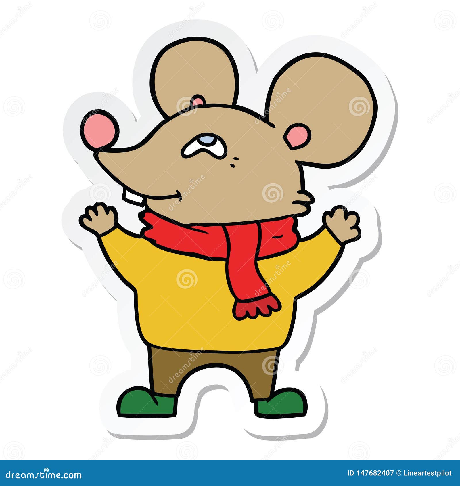 Sticker of a Cartoon Mouse Wearing Scarf Stock Vector - Illustration of ...