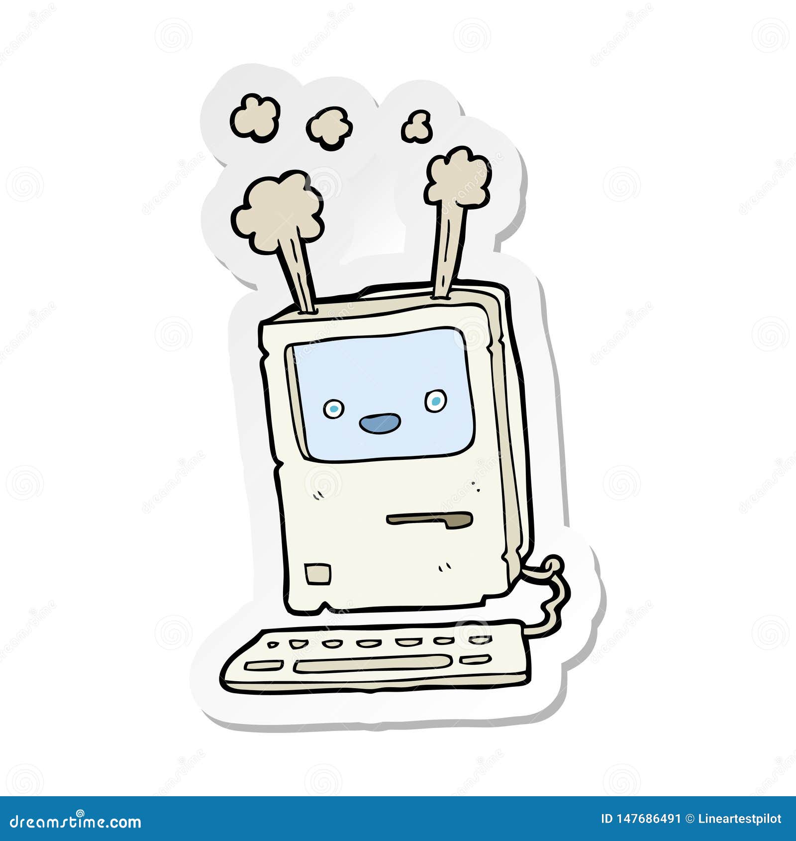 Sticker of a Cartoon Old Computer Stock Vector - Illustration of drawn ...