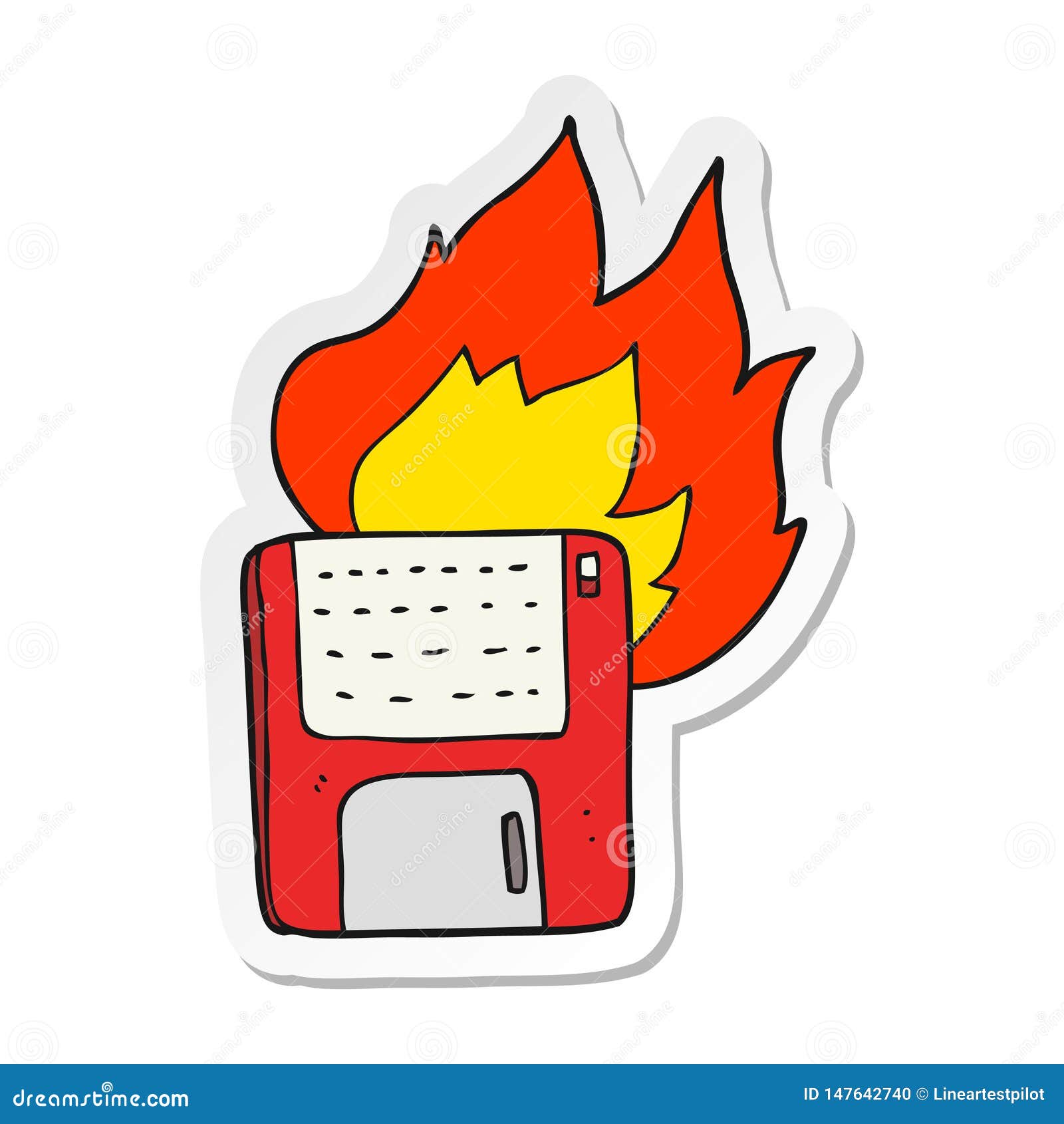 Sticker of a Cartoon Old Computer Disk Burning Stock Vector ...