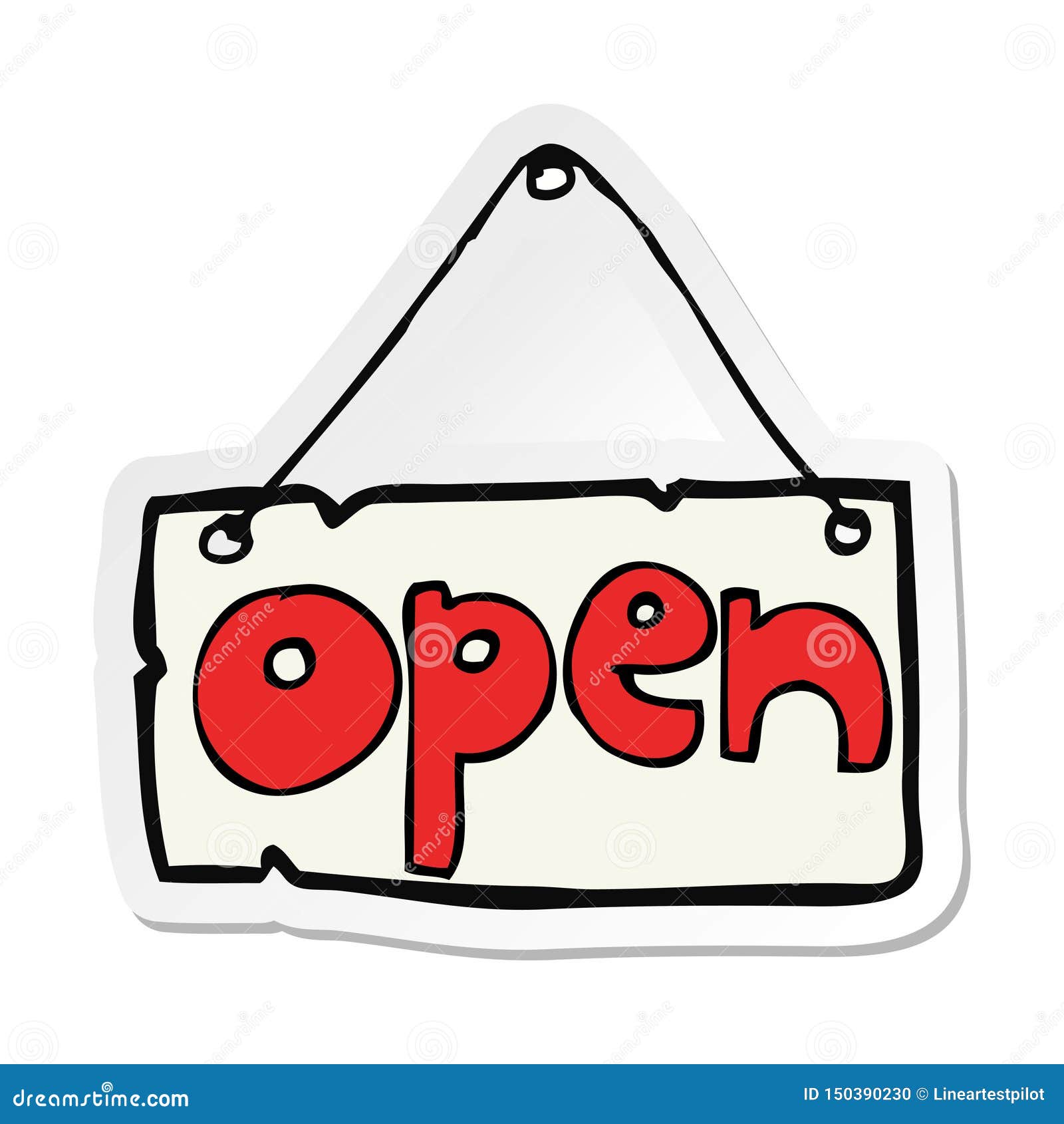 Sticker of a Cartoon Open Shop Sign Stock Vector - Illustration of shop ...