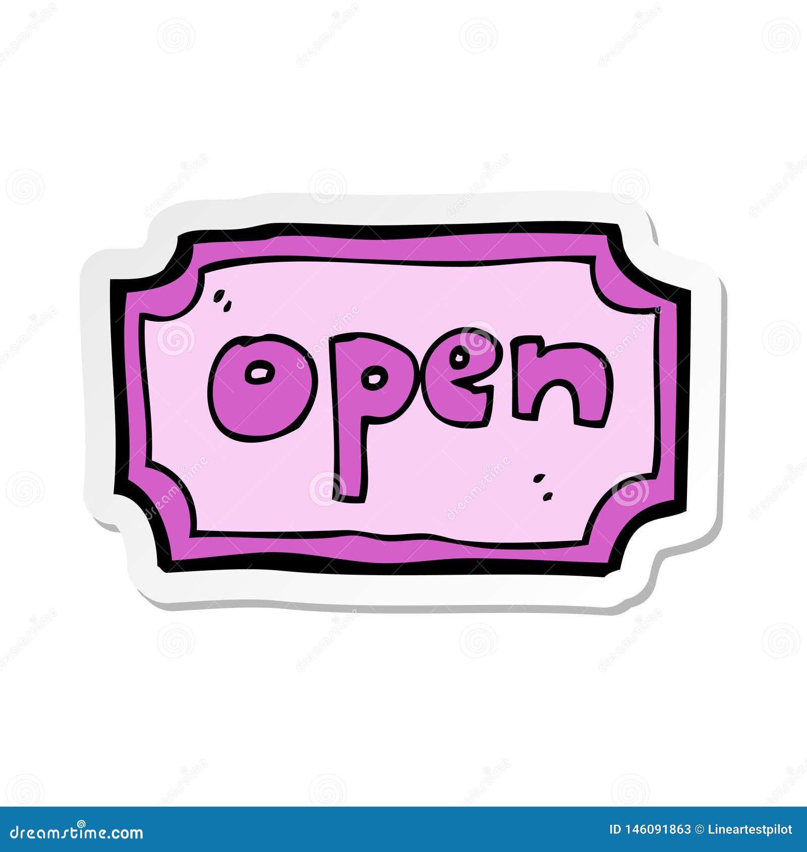 Sticker of a Cartoon Open Sign Stock Vector - Illustration of doodle ...