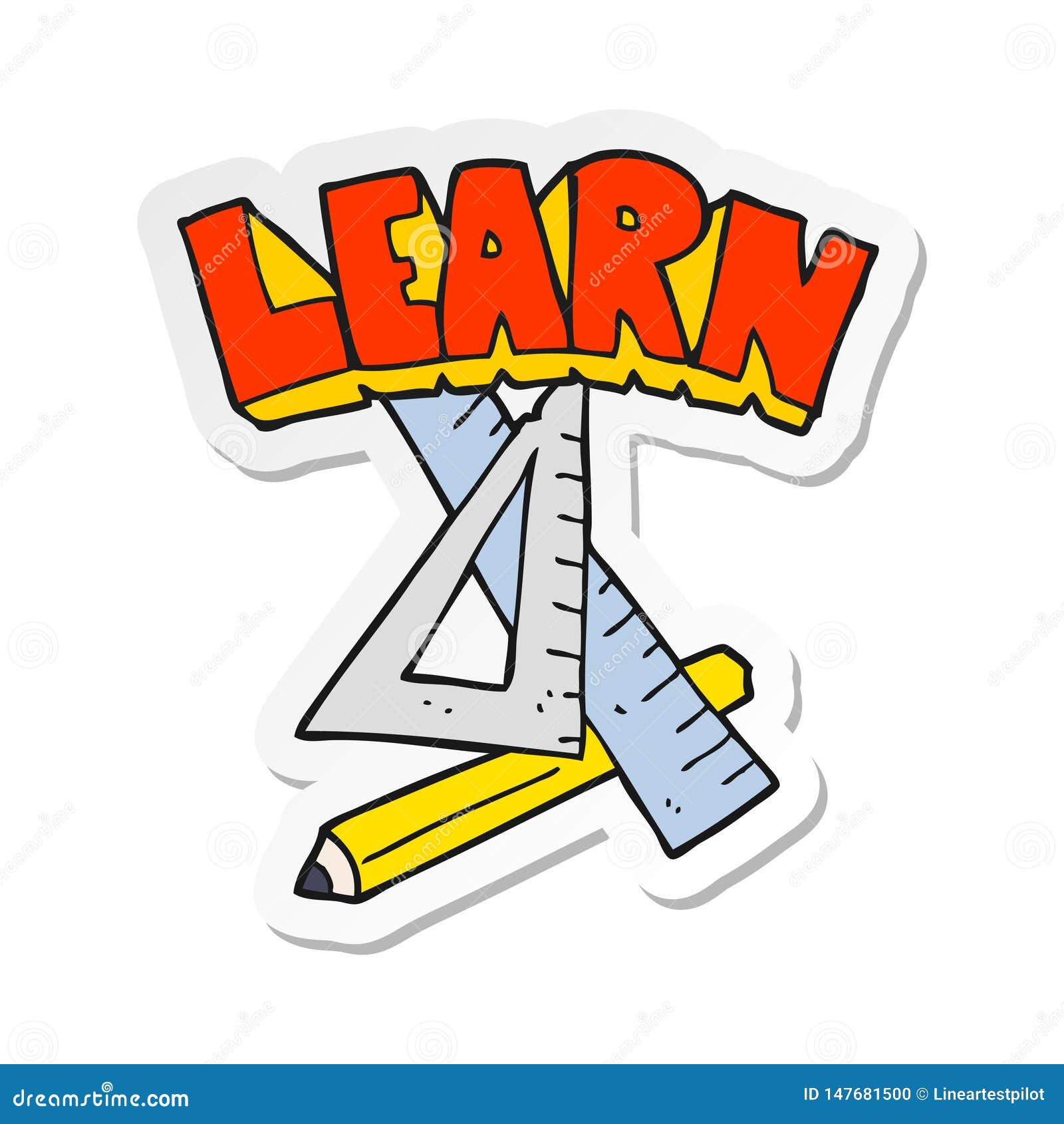 Sticker of a Cartoon Pencil and Ruler Under Learn Symbol Stock Vector ...