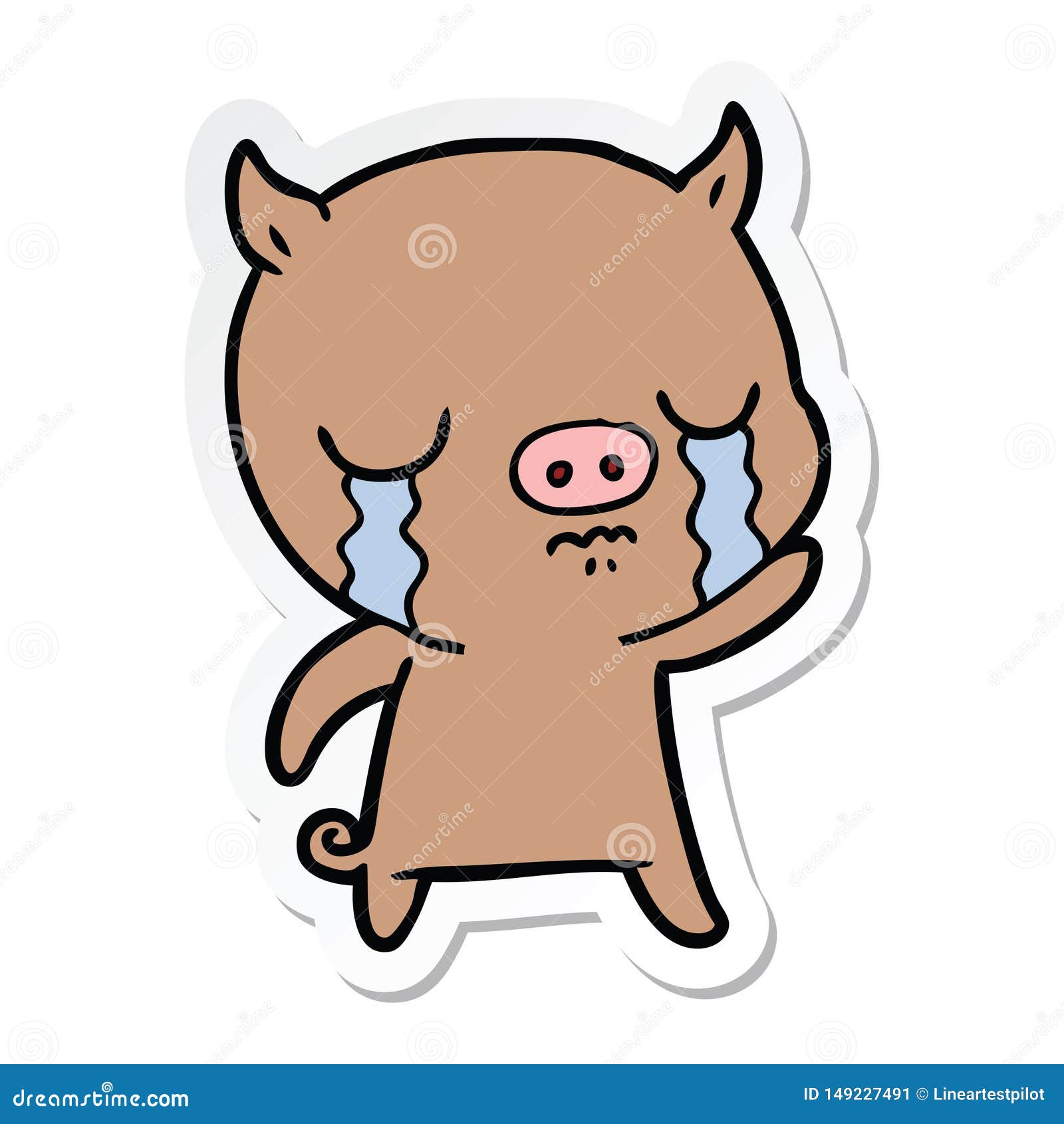 Sticker of a Cartoon Pig Crying Waving Goodbye Stock Vector ...