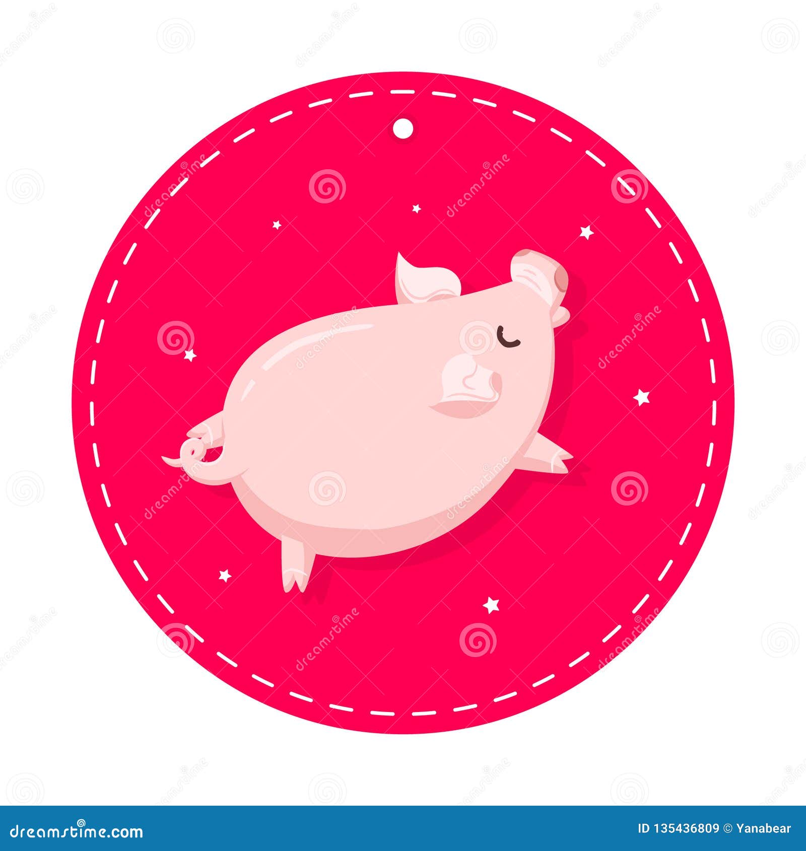Sticker with Cartoon Pig in Red Circle. Flat Style Stock Vector ...