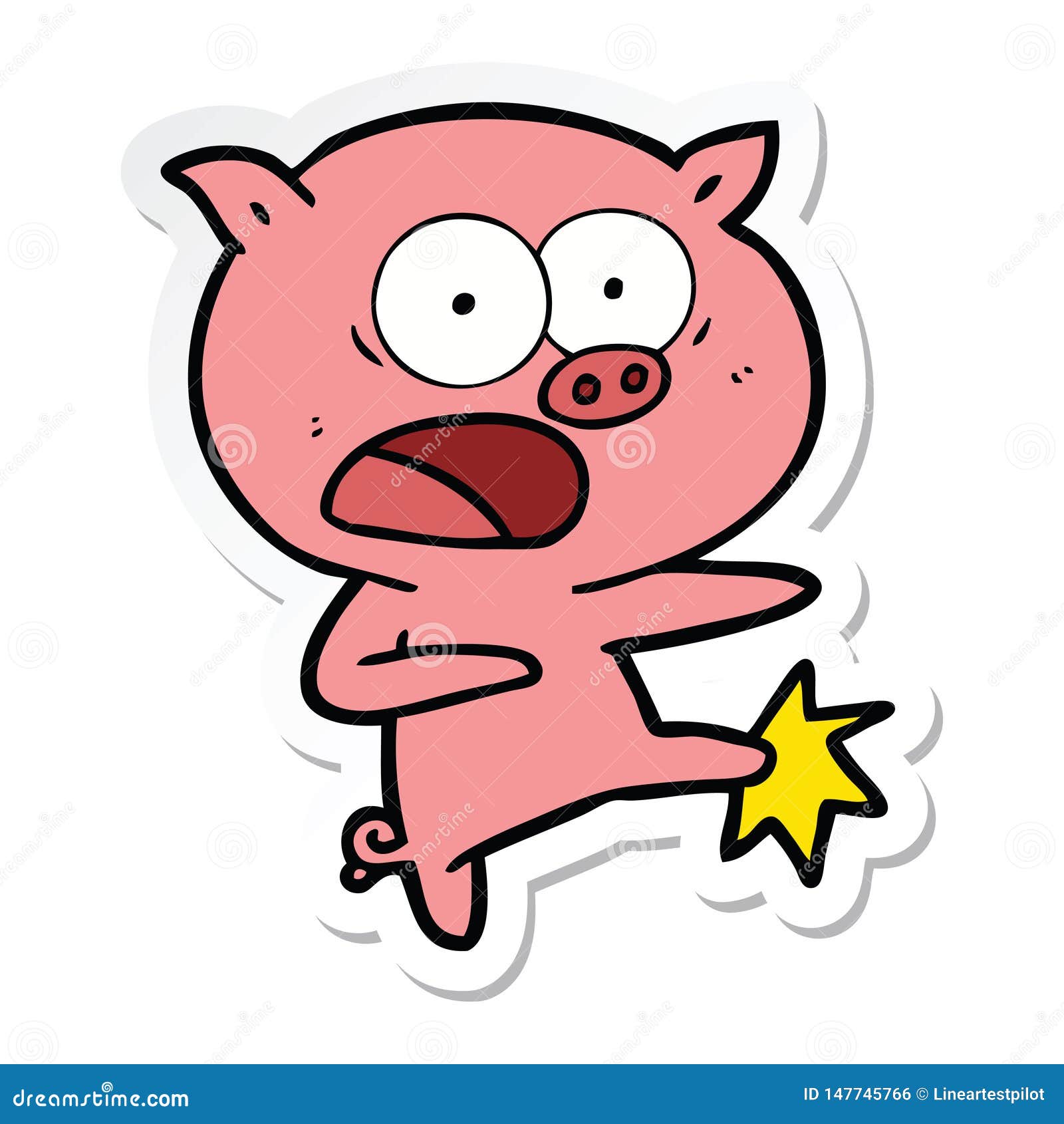 Sticker of a Cartoon Pig Shouting and Kicking Stock Vector ...