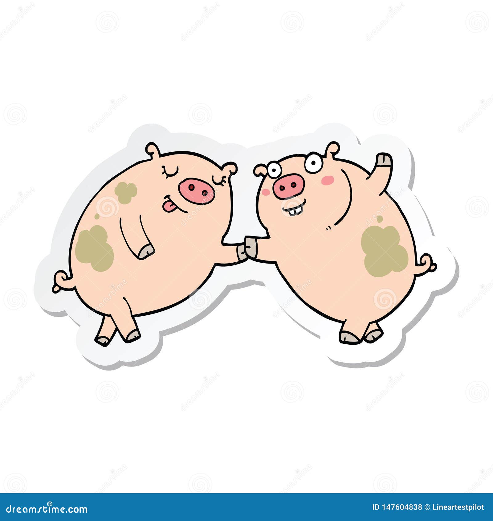 Sticker of a Cartoon Pigs Dancing Stock Vector - Illustration of doodle ...