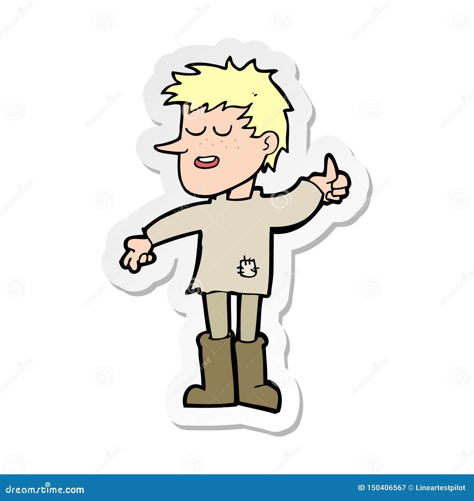 Sticker of a Cartoon Poor Boy with Positive Attitude Stock Vector ...