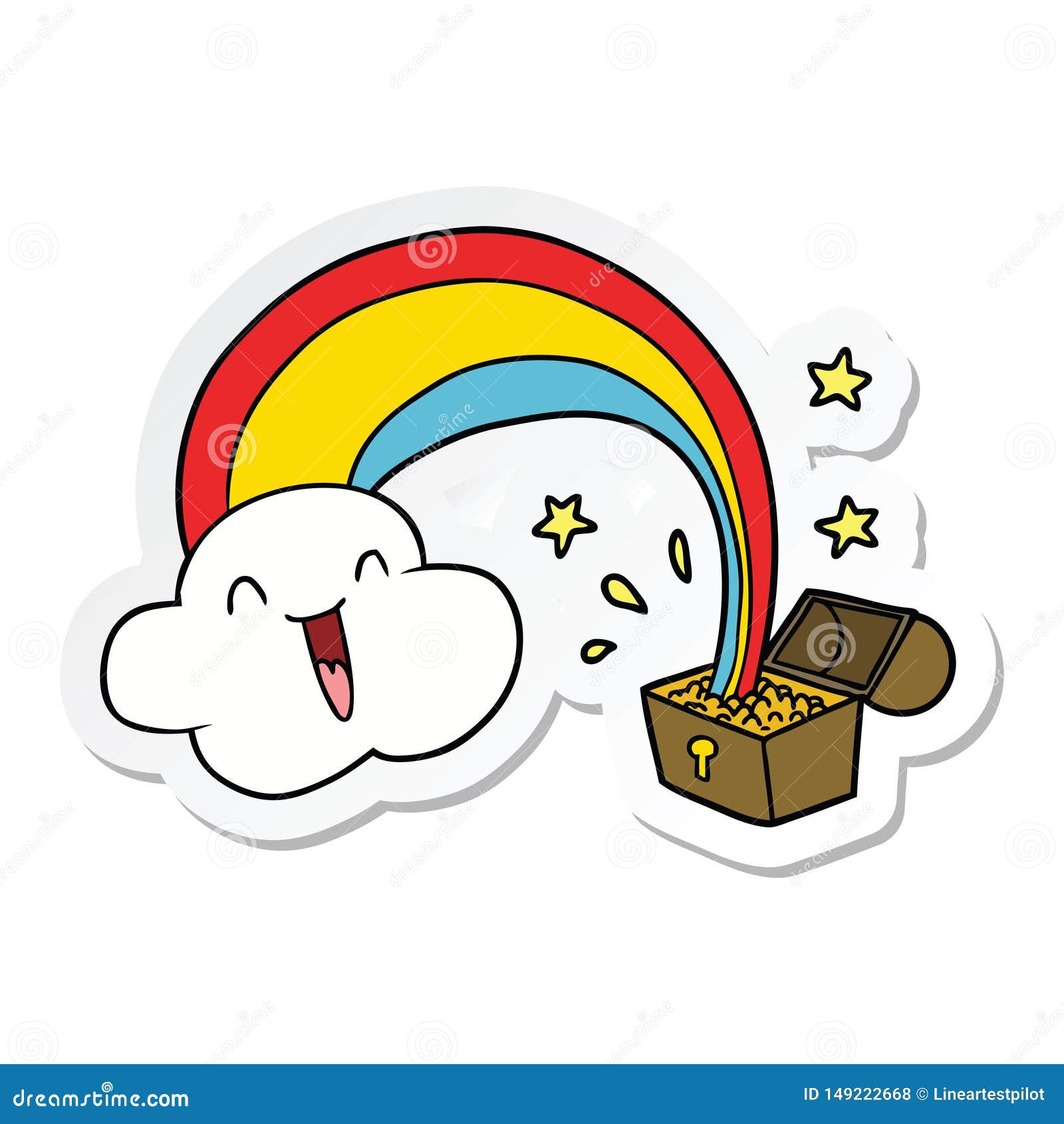 Sticker of a Cartoon Rainbow and Pot of Gold Stock Vector ...