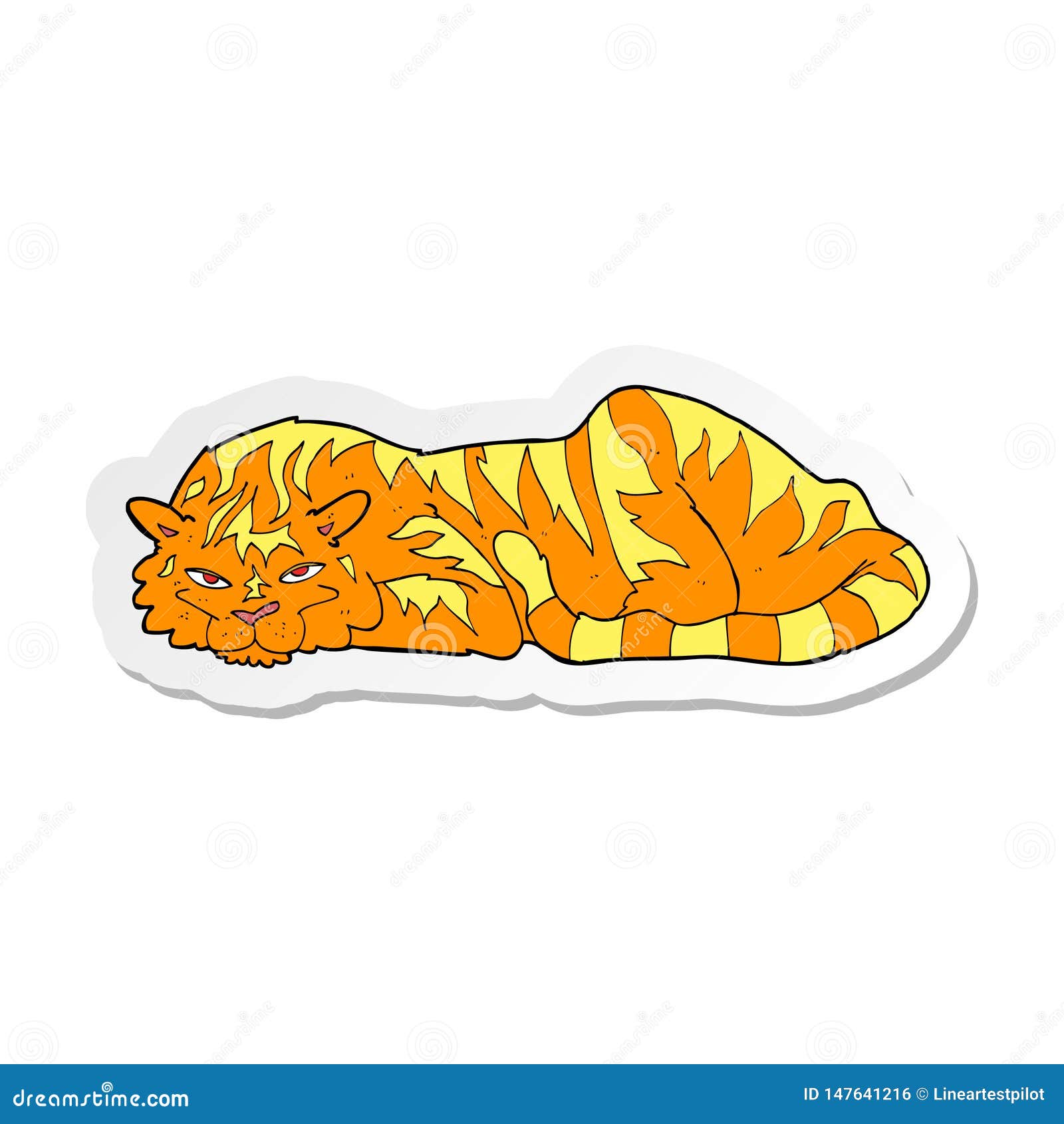 Sticker of a Cartoon Resting Tiger Stock Vector - Illustration of funny ...