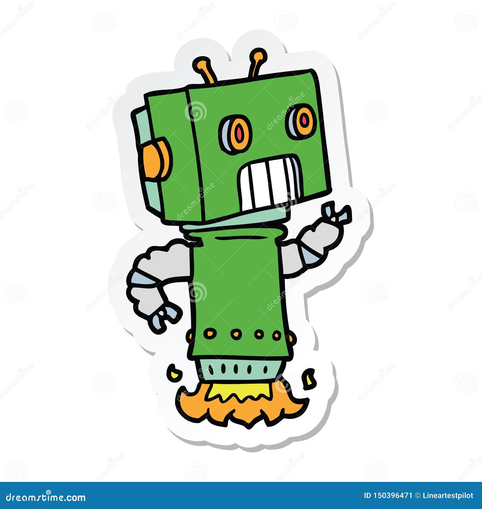 Sticker of a cartoon robot stock vector. Illustration of label - 150396471