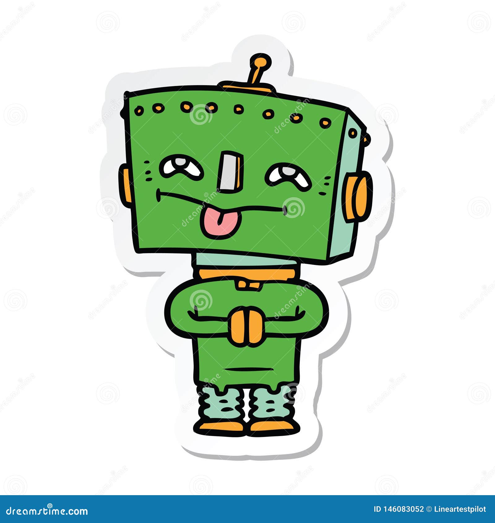 Sticker of a cartoon robot stock vector. Illustration of stick - 146083052