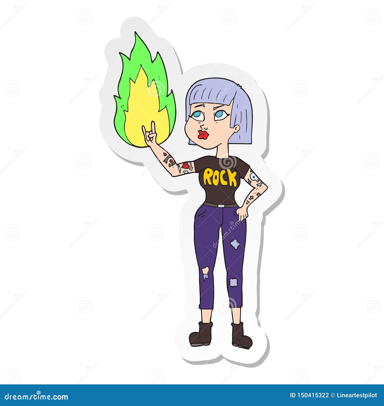 Sticker of a Cartoon Rock Girl Stock Vector - Illustration of hand ...