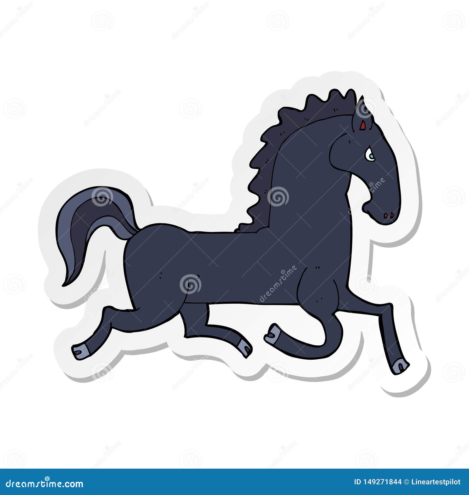 Sticker of a Cartoon Running Black Stallion Stock Vector - Illustration ...